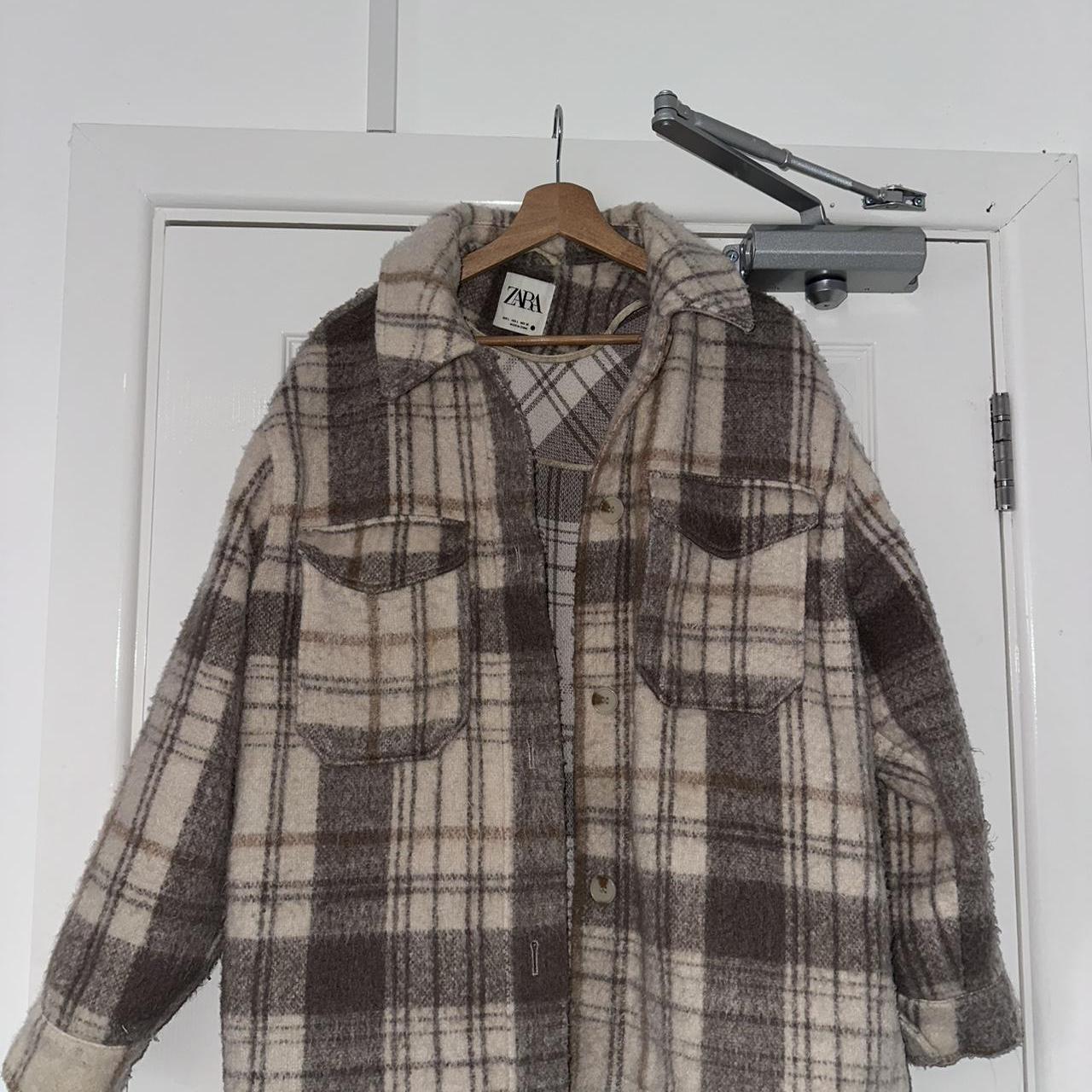 Oversized brown and cream Zara shacket, size L but I... | Depop
