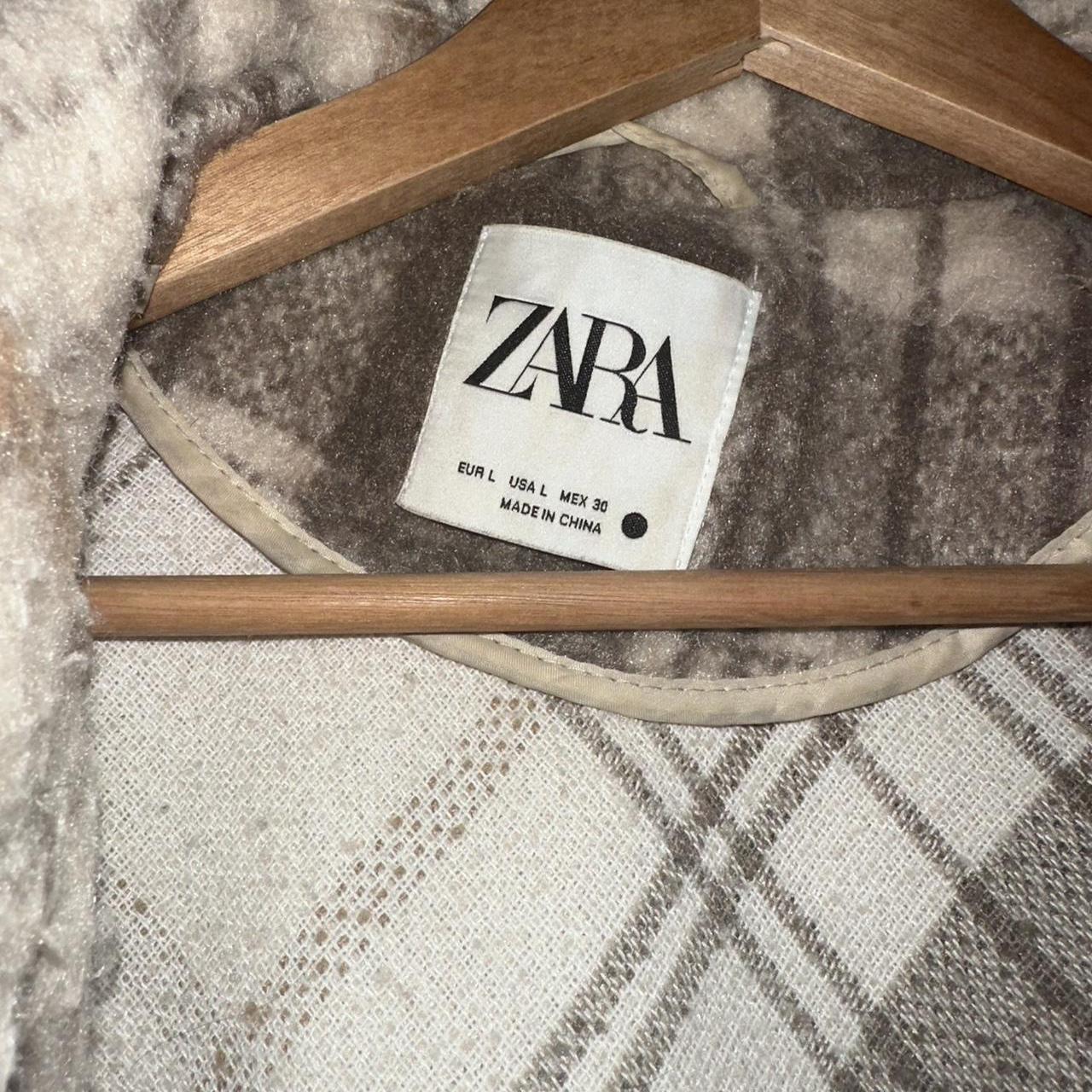 Oversized brown and cream Zara shacket, size L but I... | Depop