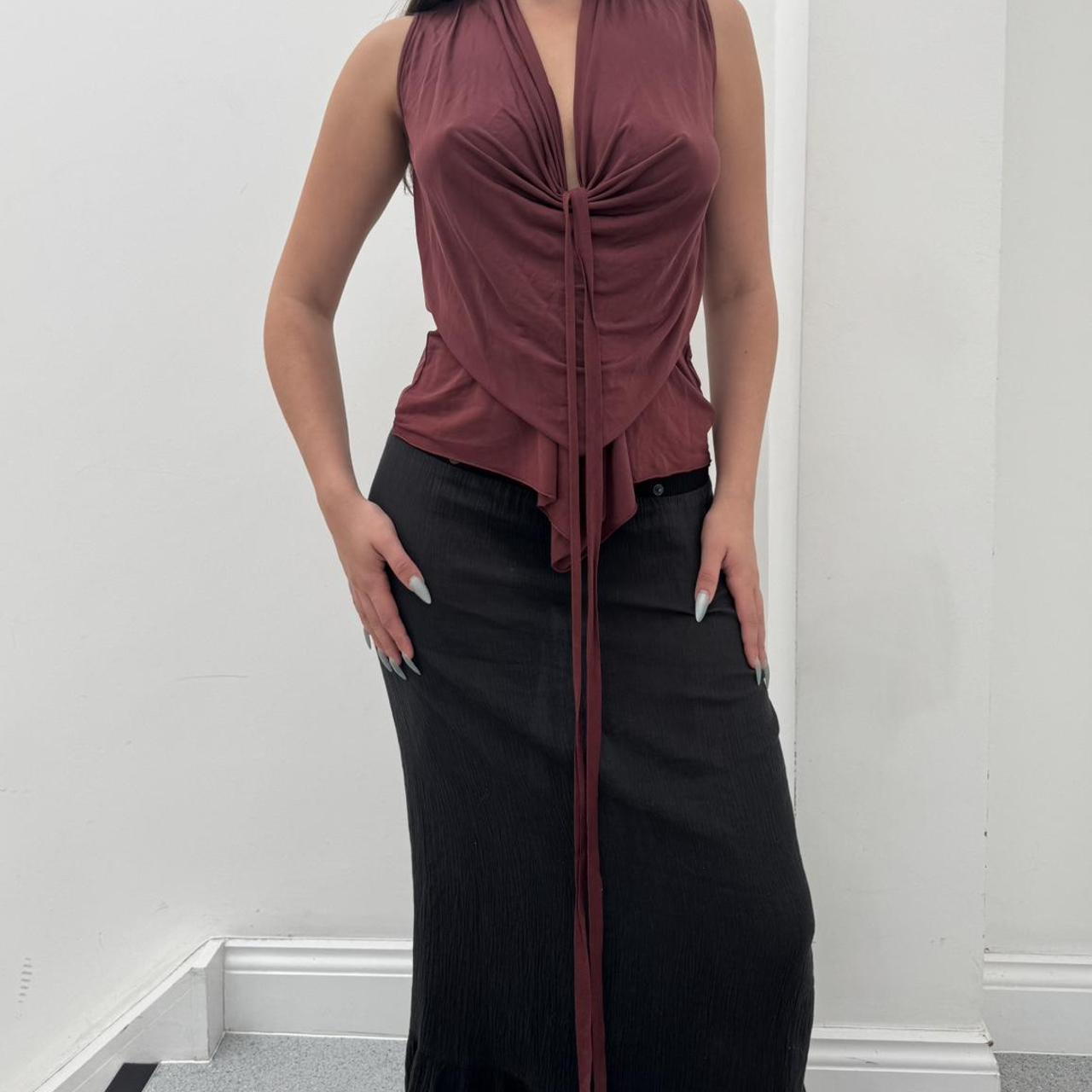 Red drape style British designer top, Strings that... | Depop