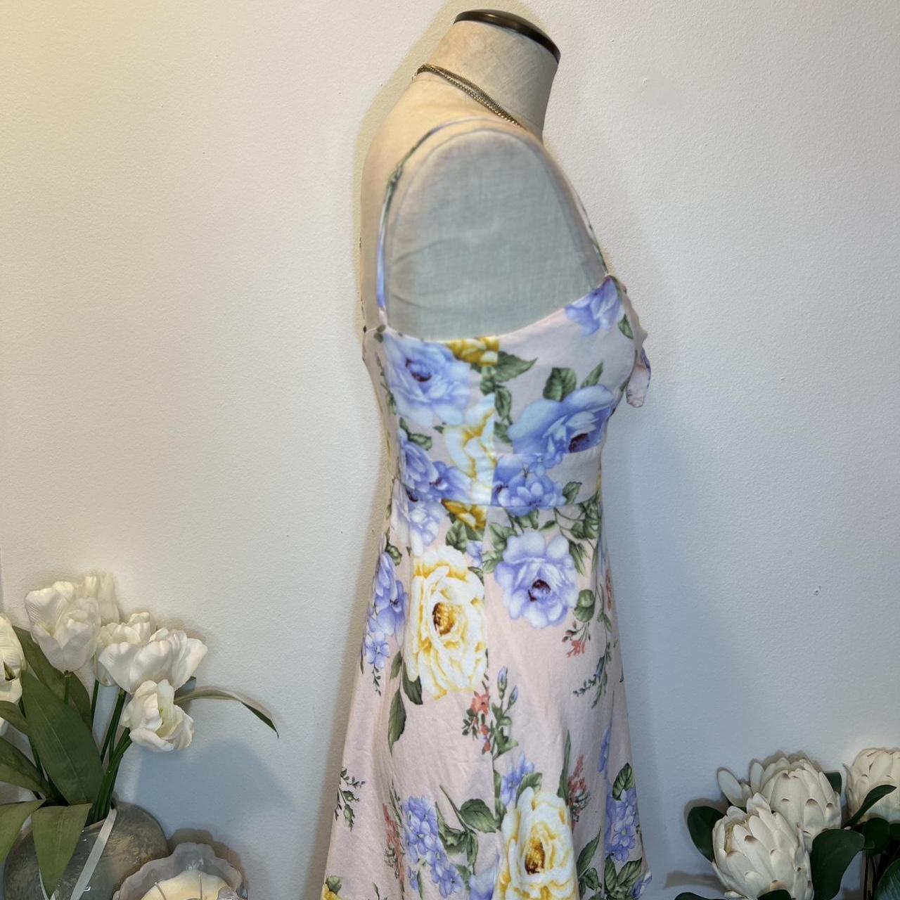 Light pink floral mini dress with tie front and... | Depop