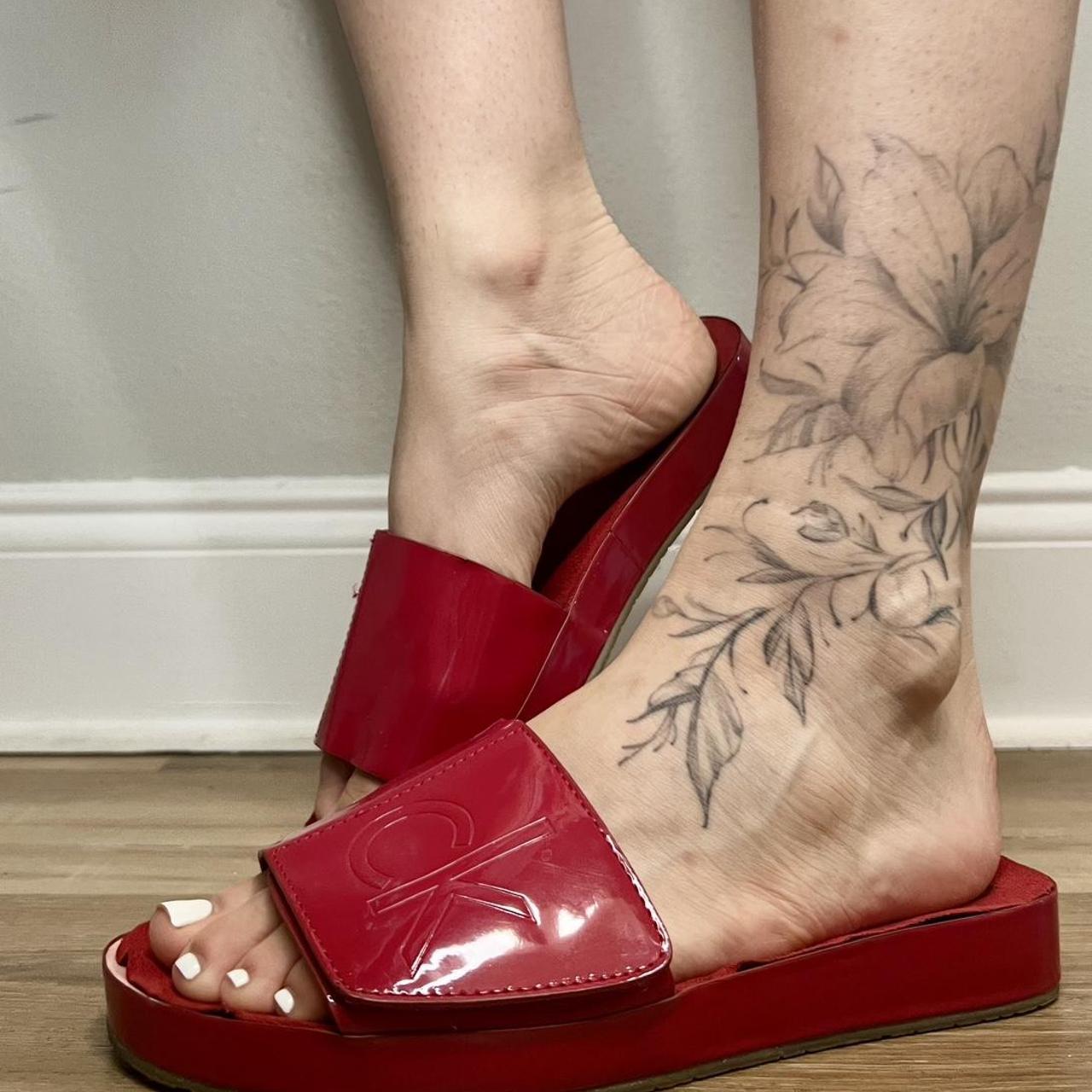 Red Patent Leather Sandals - Calvin Klein - Size 6.5... | Depop