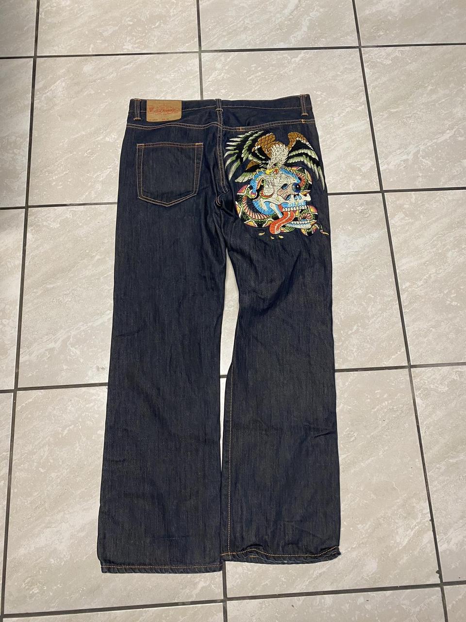 Vintage y2k ed hardy eagle skull snake embroidered... - Depop