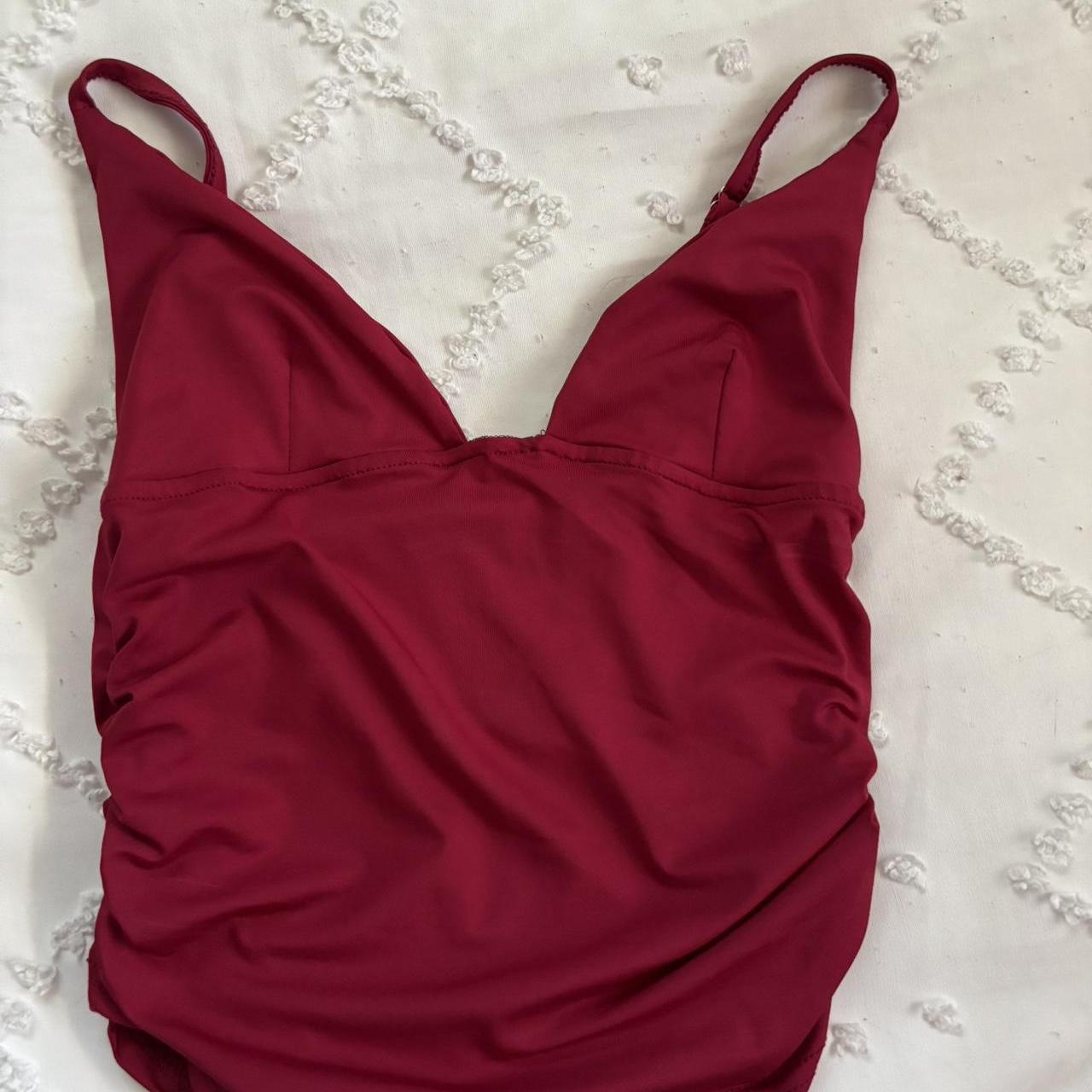 Ruched red triangle tank top! Never worn, super cute... | Depop
