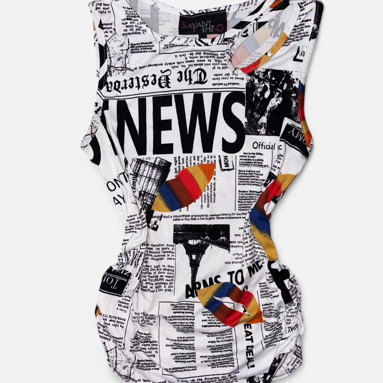 Vintage 90s Newspaper Print Top I love this News... | Depop