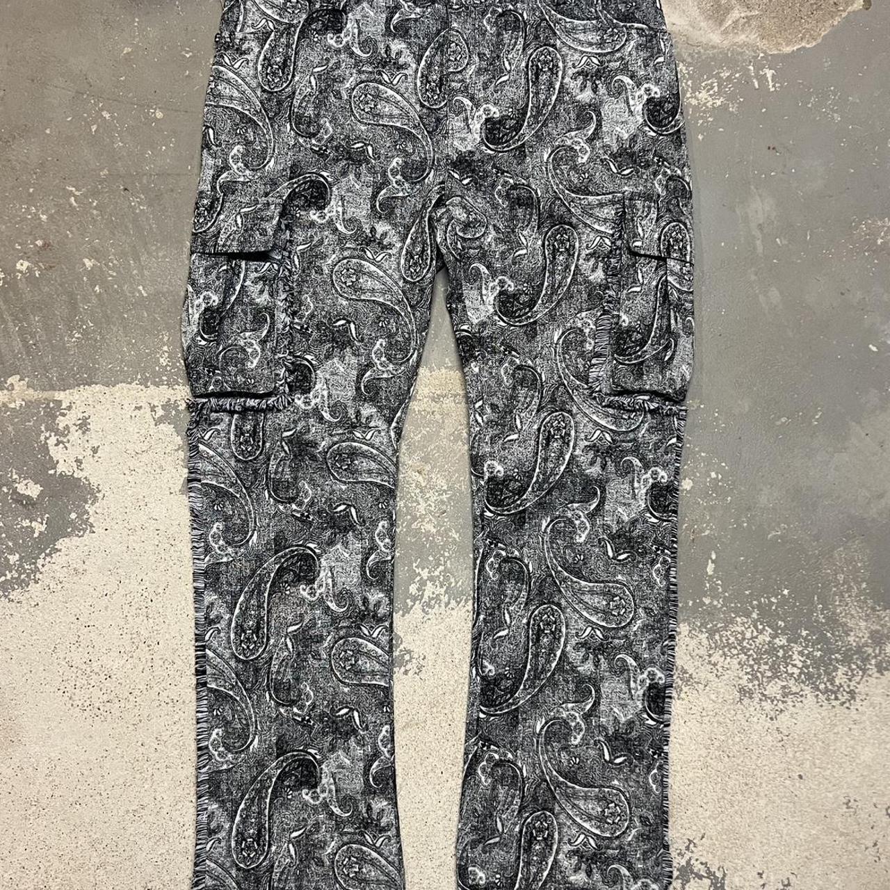 Rebel Vengeance paisley print fringe cargo pants... | Depop