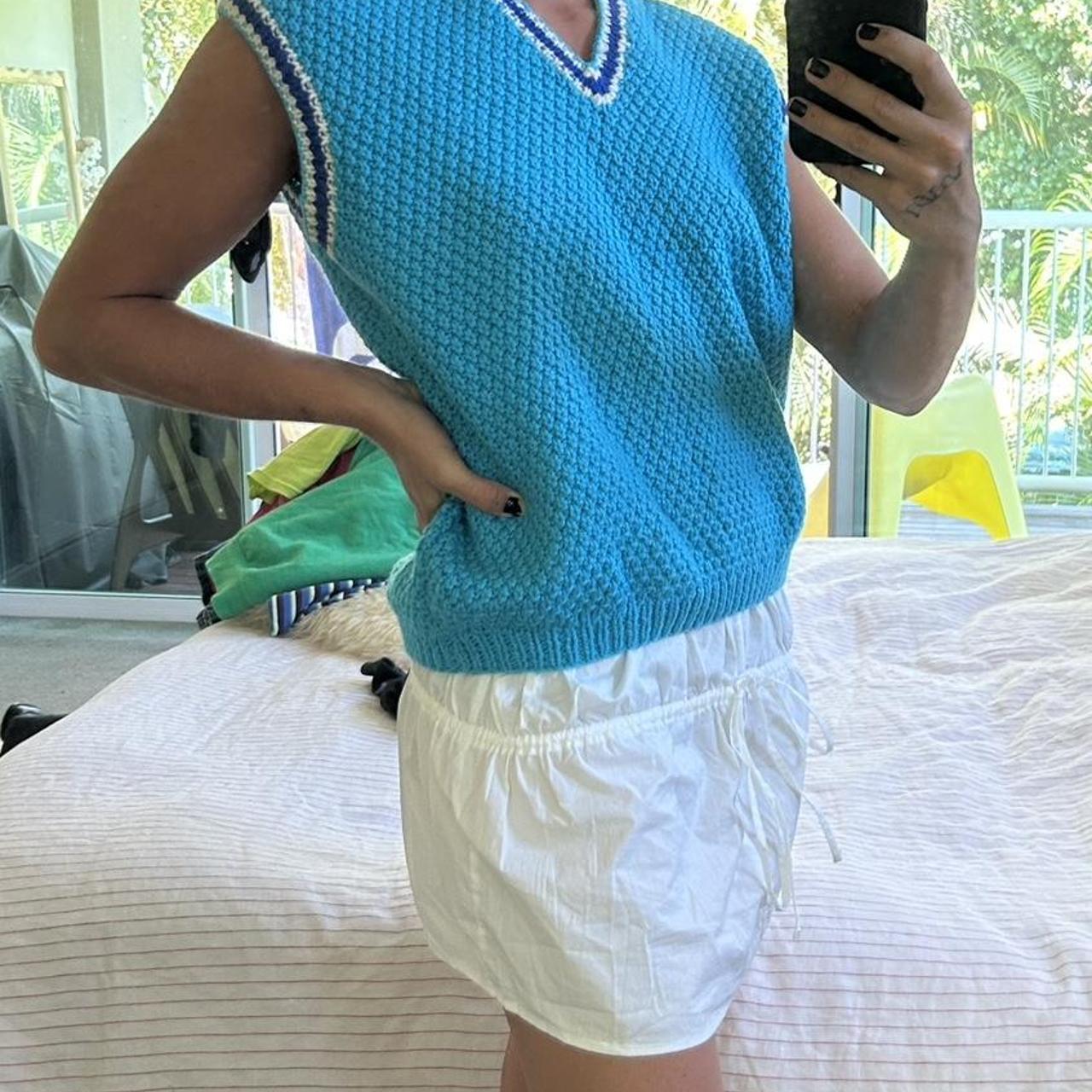 Blue knit vest Versatile size, shown on a size 8... | Depop