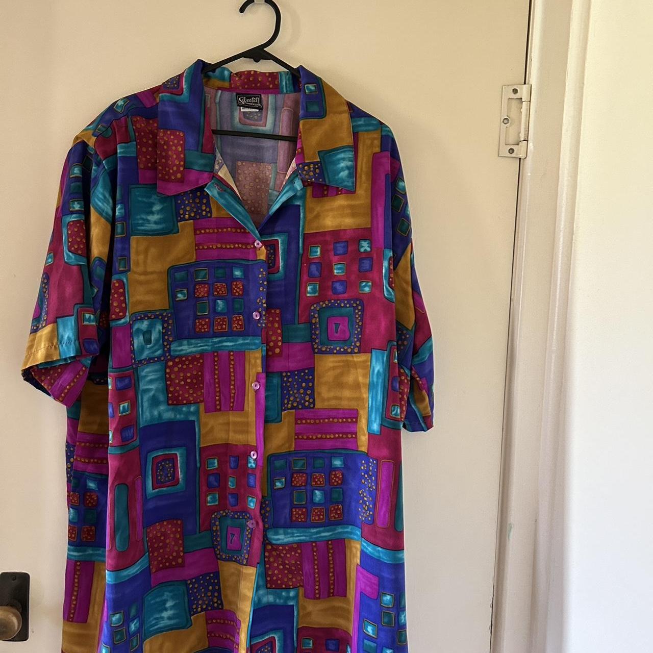 Retro multi-coloured button-up shirt #retrofashion... | Depop