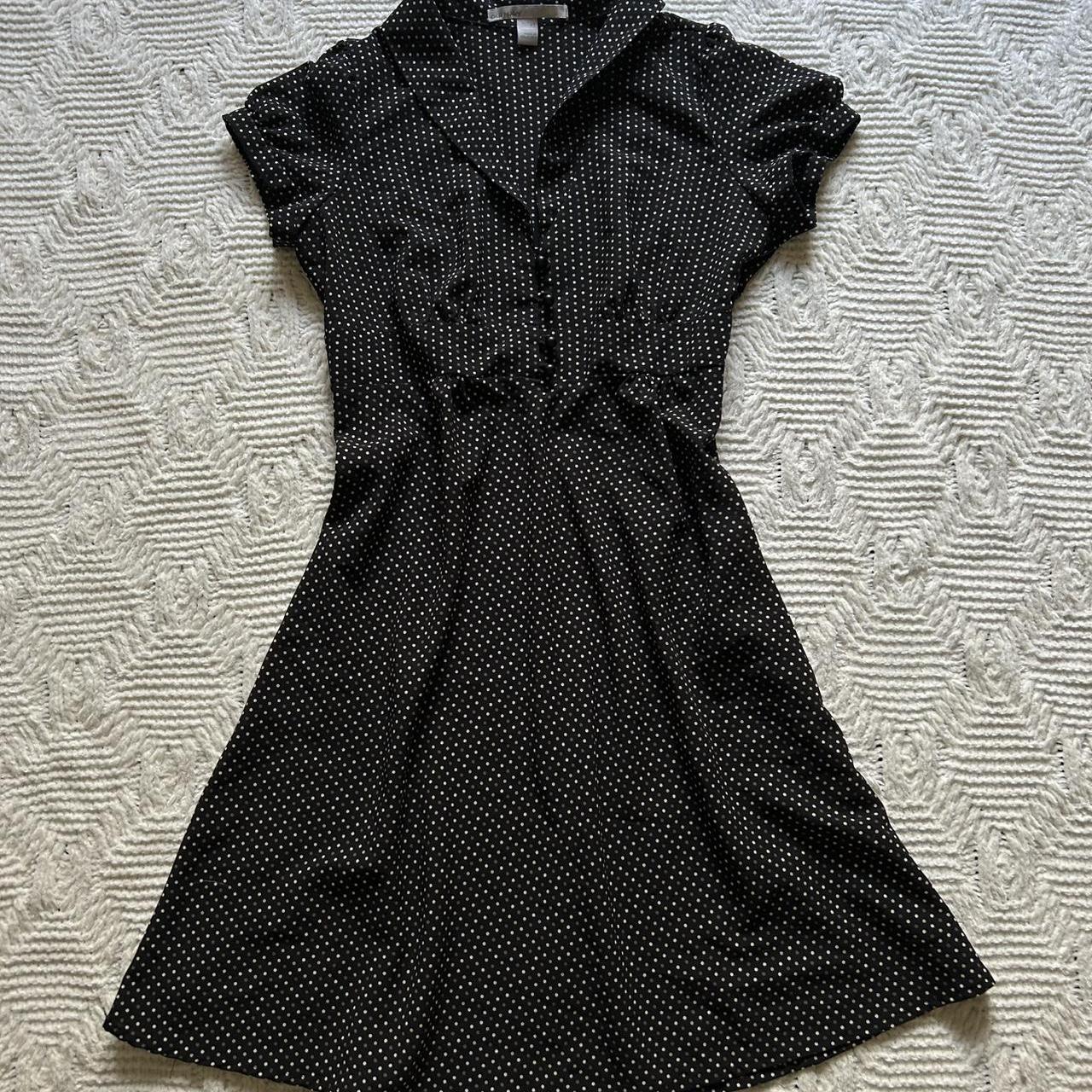 Black polka dot mini dress Collar and button... | Depop