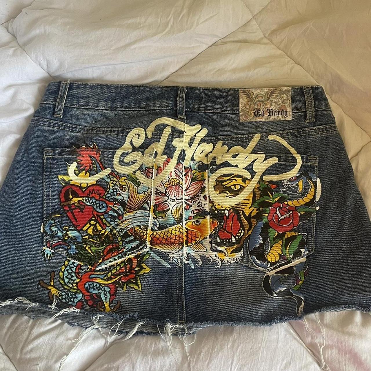 Ed Hardy Skirt only worn once for pictures SOLD OUT... - Depop