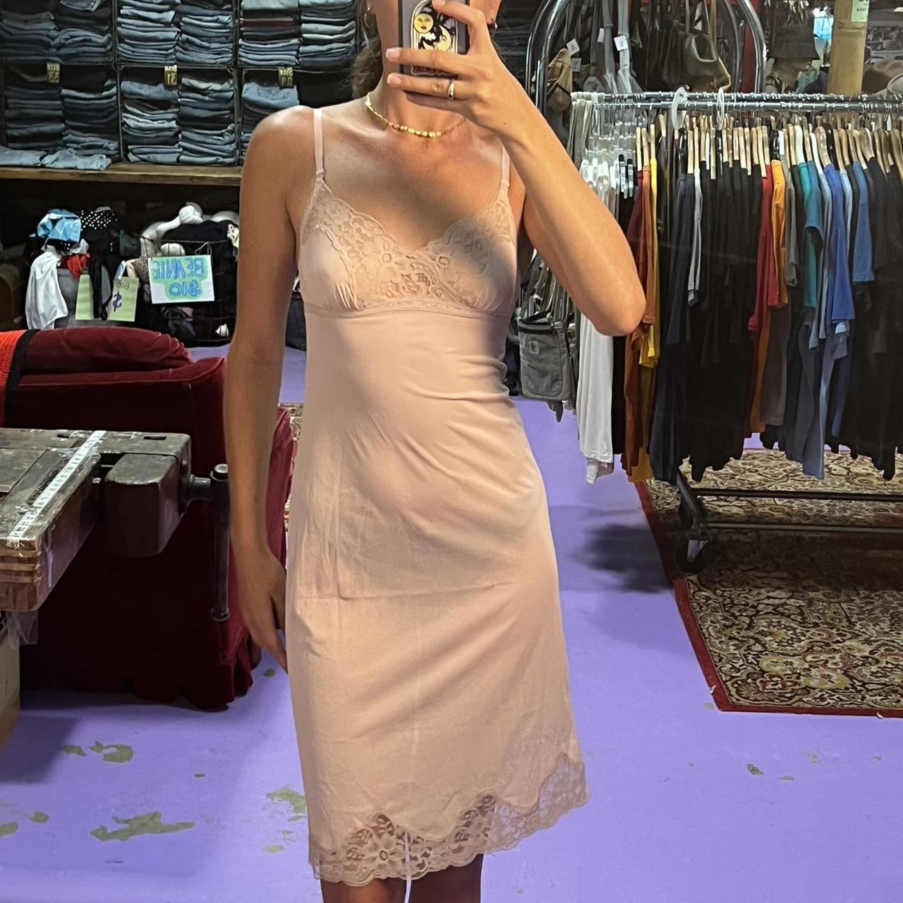 Vintage 2000’s dusty pink Lacey midi slip Dainty... | Depop