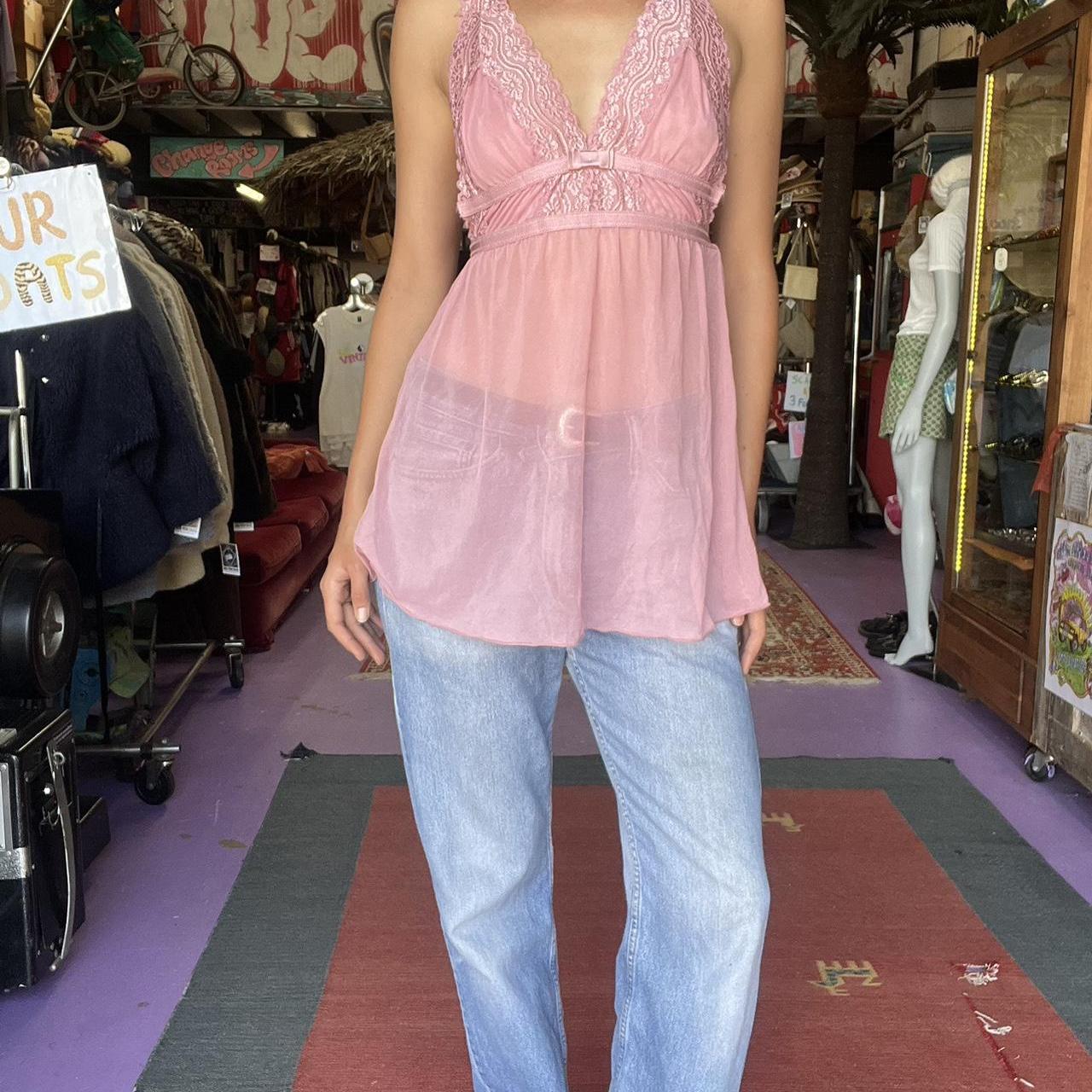 Vintage 2000’s pink Lacey mesh fairy top Brand... | Depop