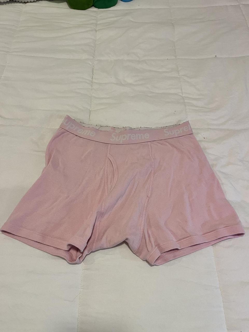 SUPREME authentic pink boxers size medium - Depop