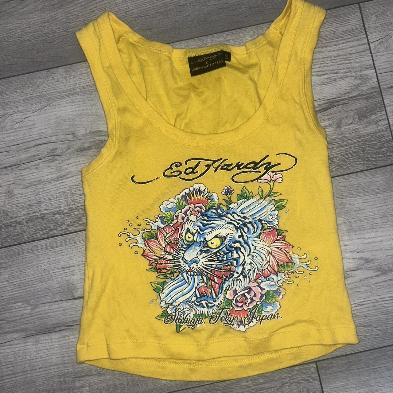 Ed hardy yellow top Size small | Depop