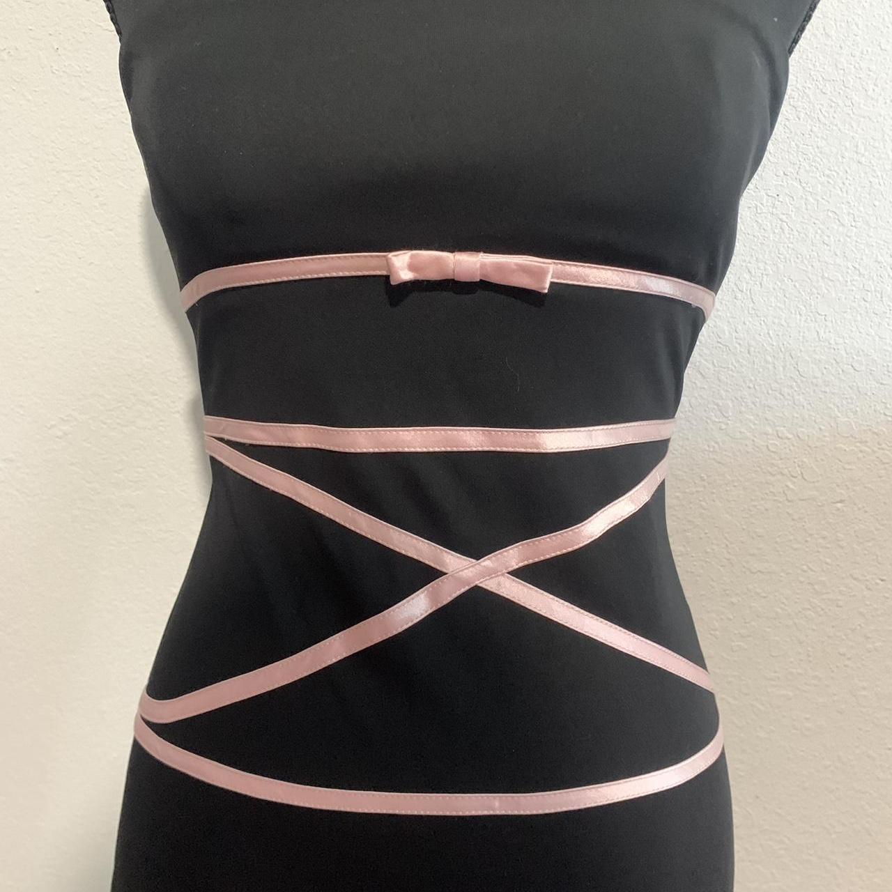 Pink satin ribbon corset dress with bow Dress is... | Depop