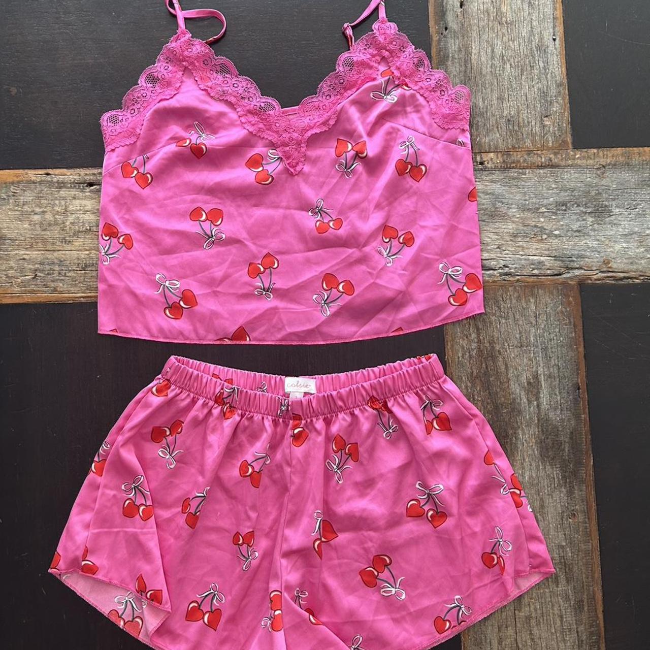 colsie brand size s pink cherry print pajama set... | Depop