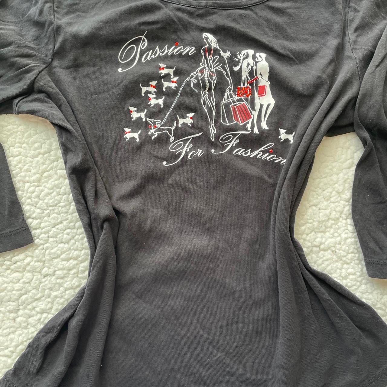 black 2000s long sleeve top with cute graphic... - Depop