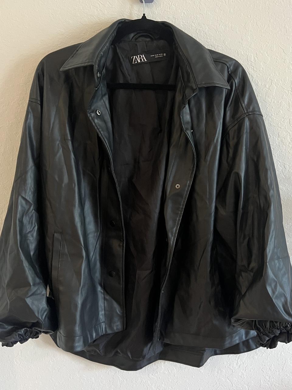 Zara black faux leather bomber jacket- amazing... - Depop