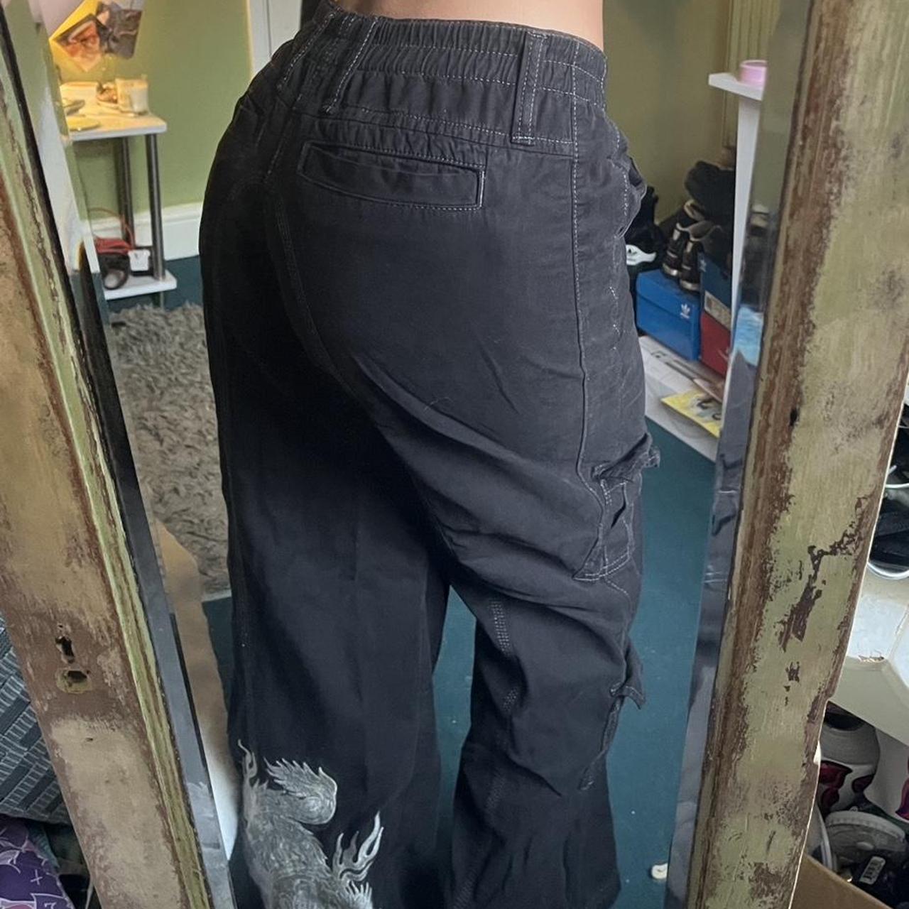Urban outfitters black dragon patchwork cargos Size... | Depop