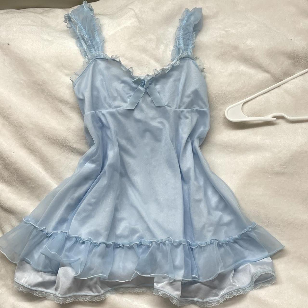 Japanese light blue babydoll frilly ruffle camisole... | Depop