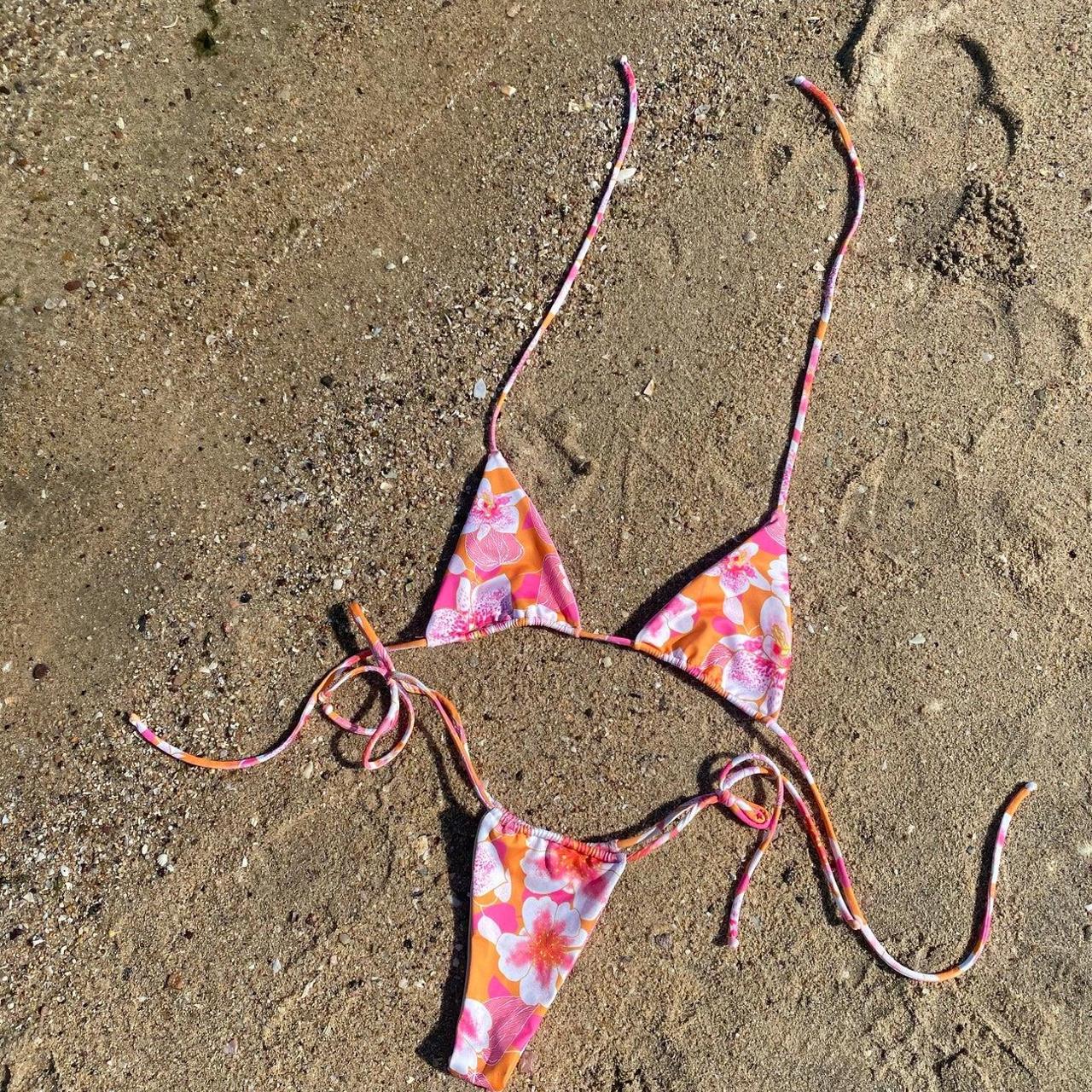Sundia swim orange floral bikini set -unpadded... | Depop