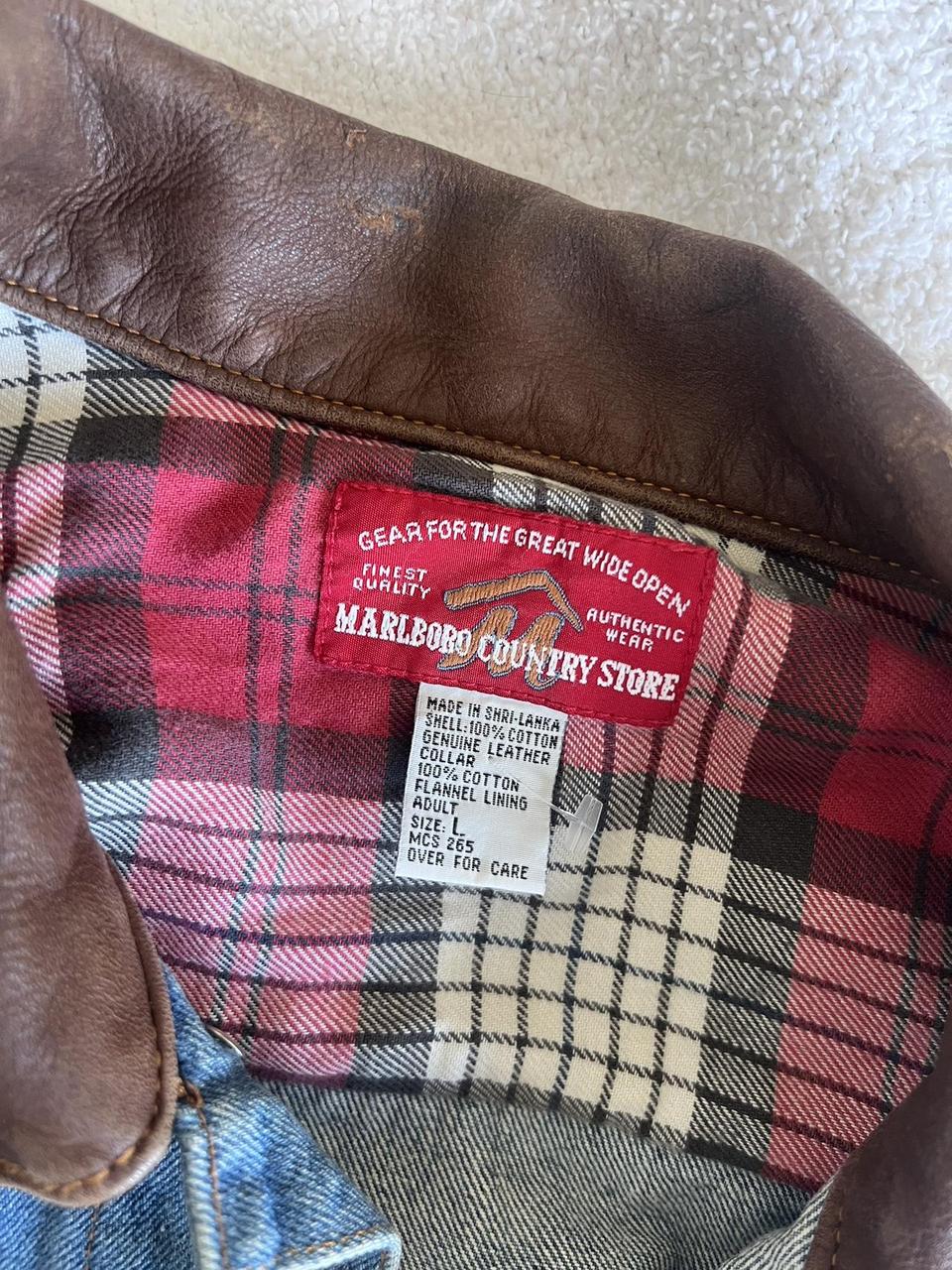 men’s denim / leather jacket vintage 100% cotton and... - Depop