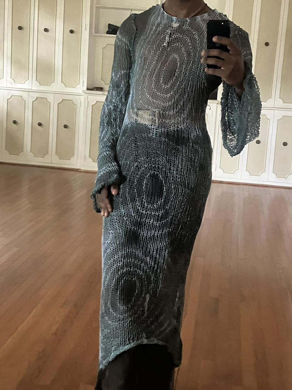 Dark green swirl dress Machine knitting Hand... - Depop