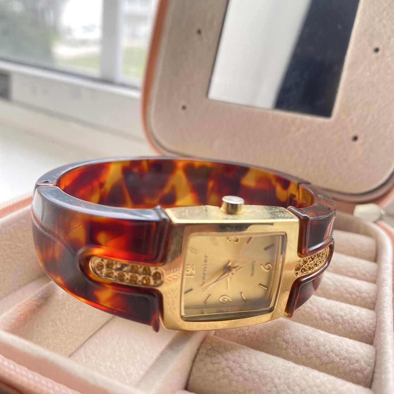 Vernier Cuff Bracelet Quartz Watch Plastic Tortoise... | Depop