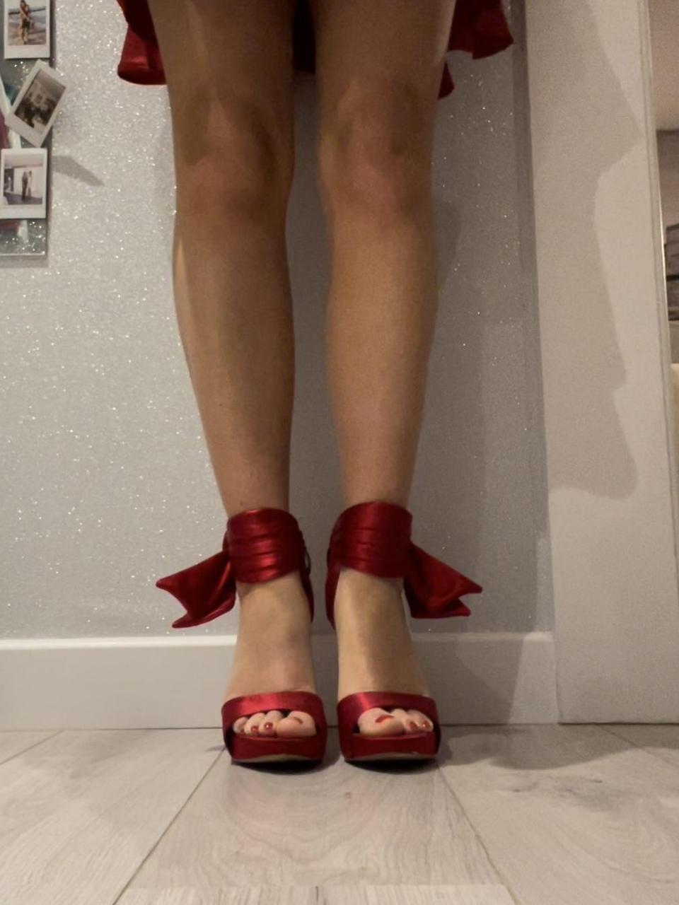 Red bow tie silk stiletto heels - Depop