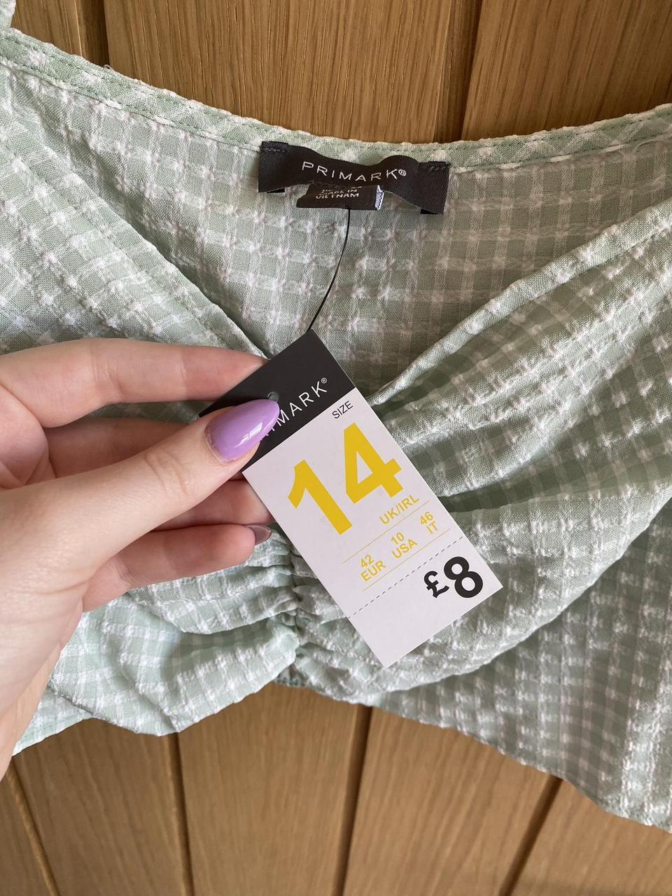 Primark green and white gingham crop top, brand new... - Depop