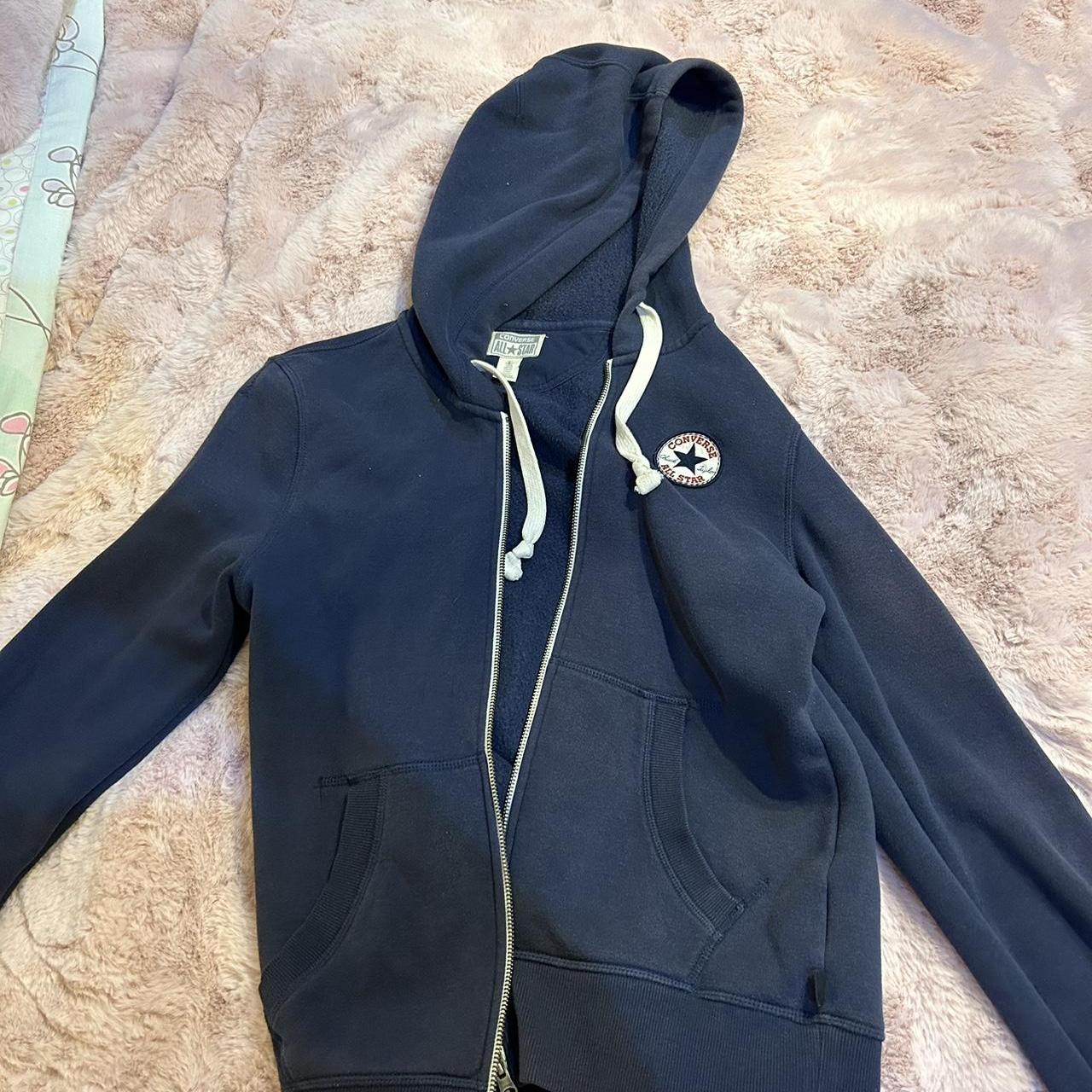 converse navy zip up hoodie size small - Depop