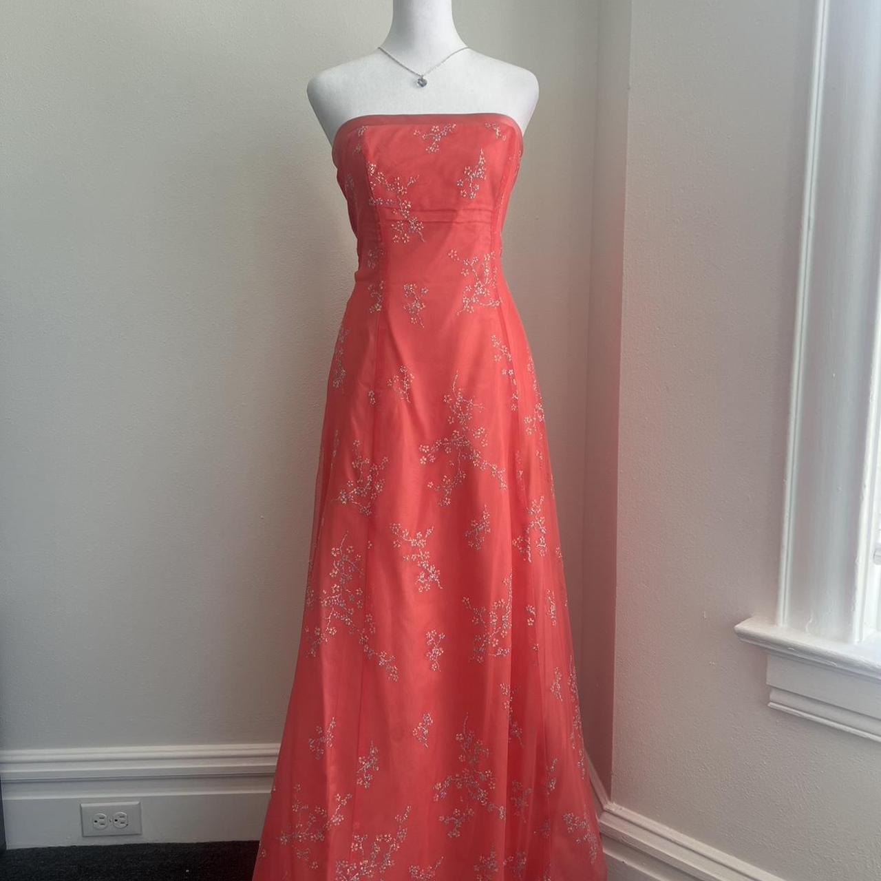 Y2K Zum Zum by Niki Livas coral pink strapless prom... | Depop