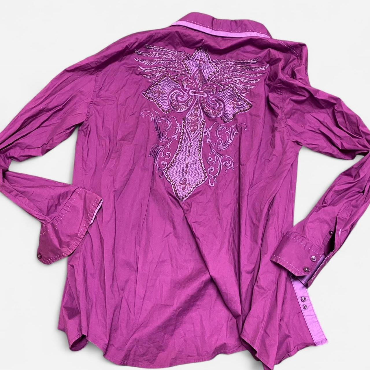 fuchsia victorious brand embroidered button down... | Depop