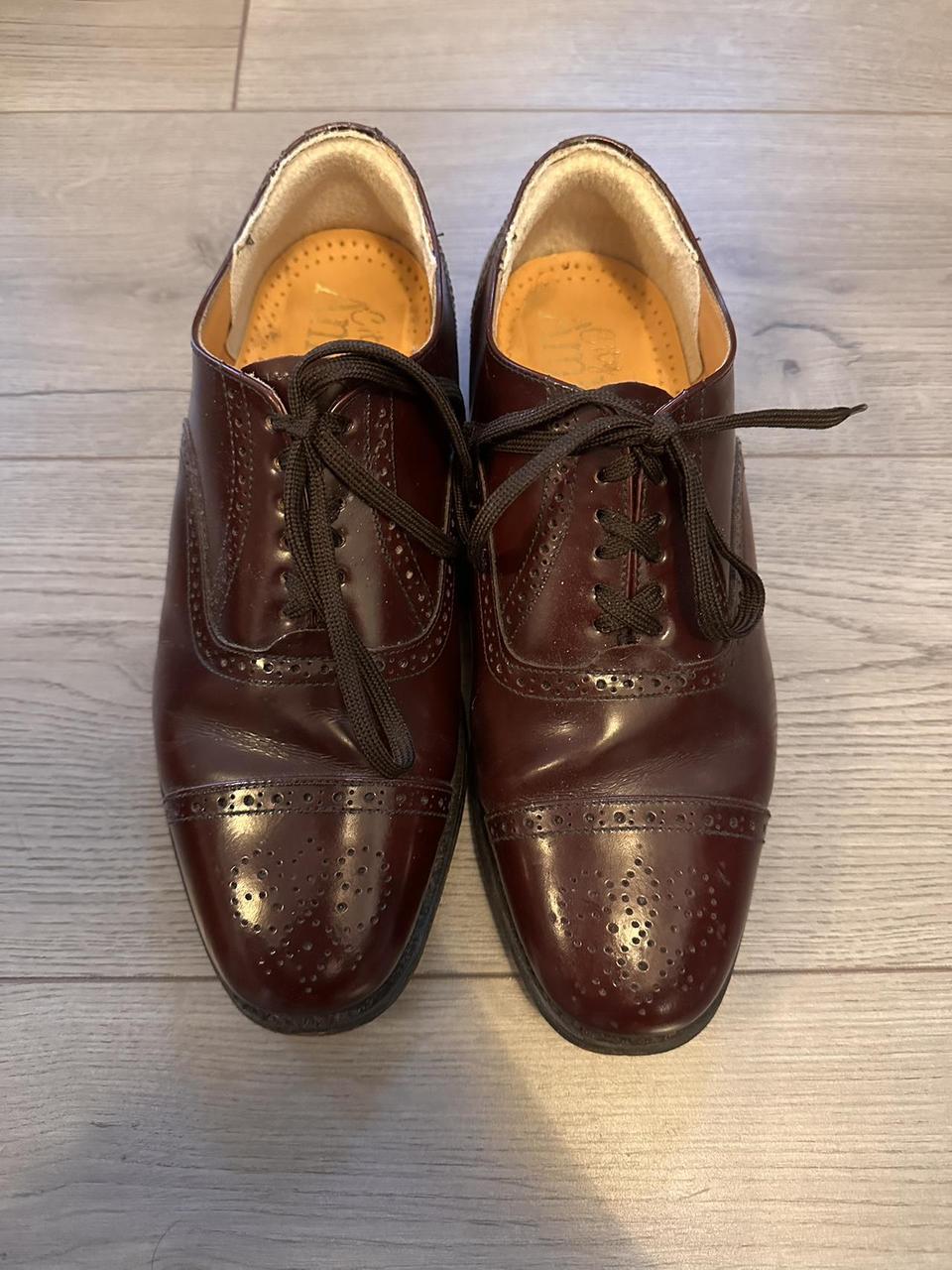 Gorgeous burgundy leather brogue shoes hardly worn... - Depop