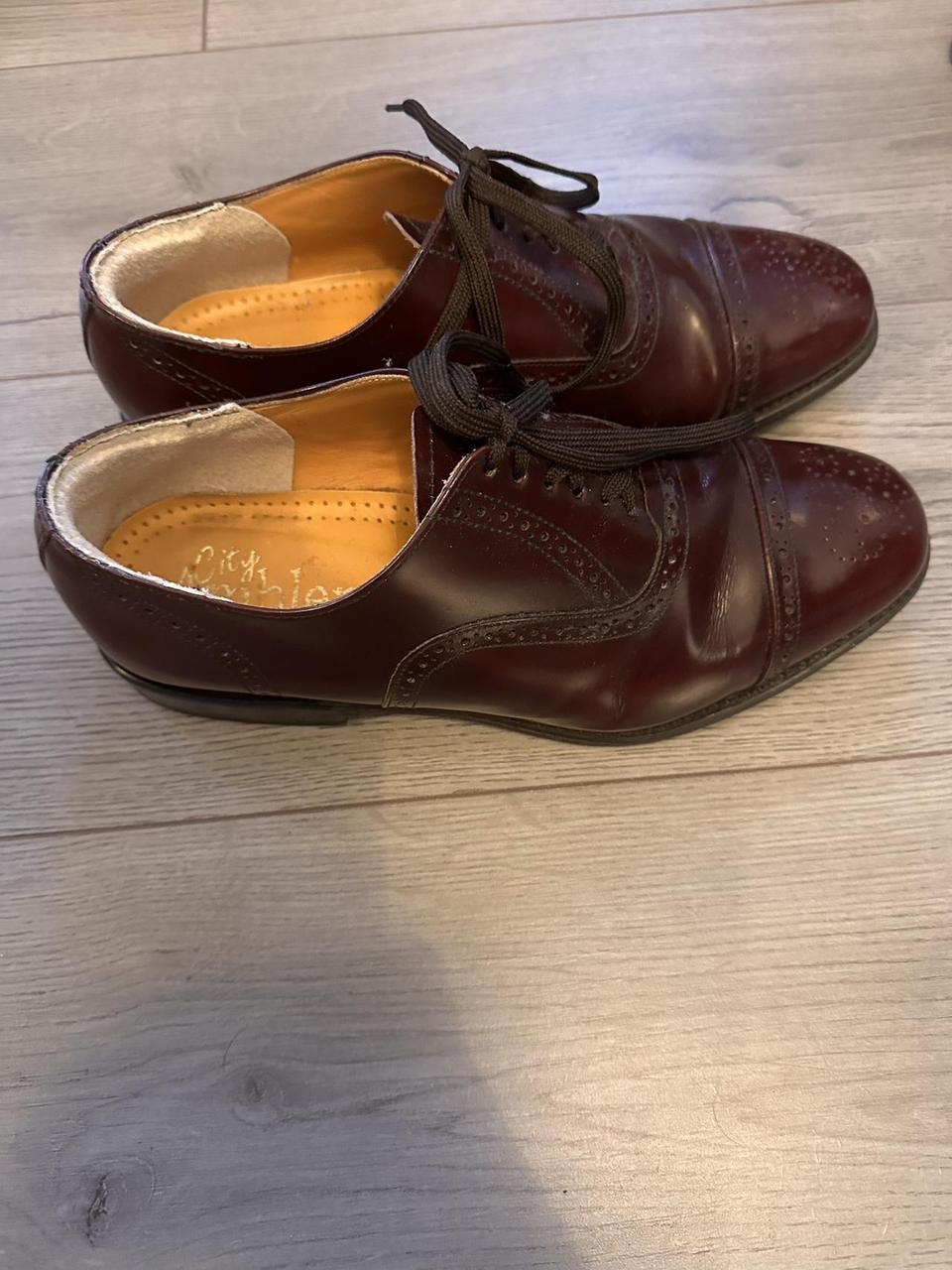 Gorgeous burgundy leather brogue shoes hardly worn... - Depop