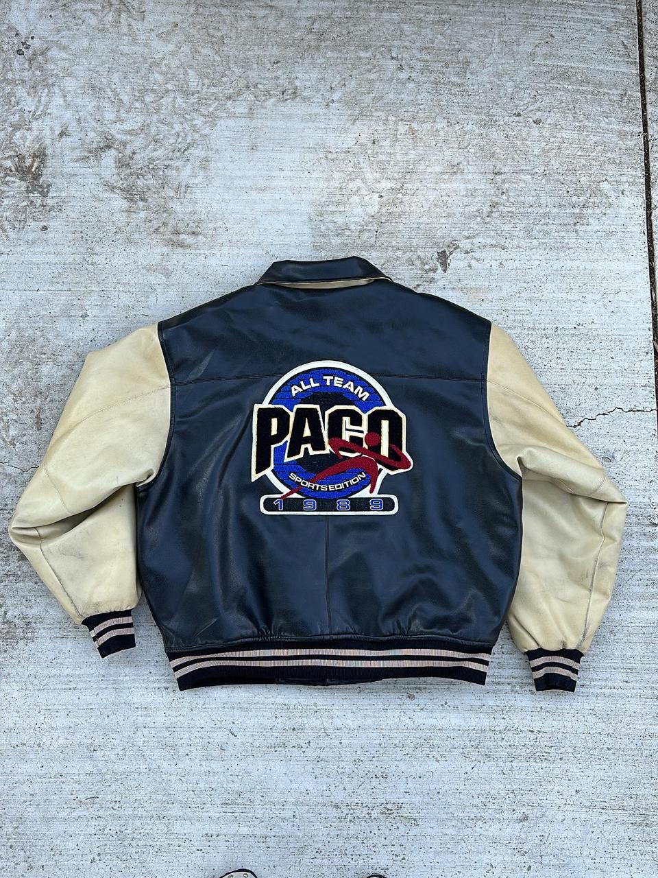 insanely rare paco sport y2k leather varsity... - Depop