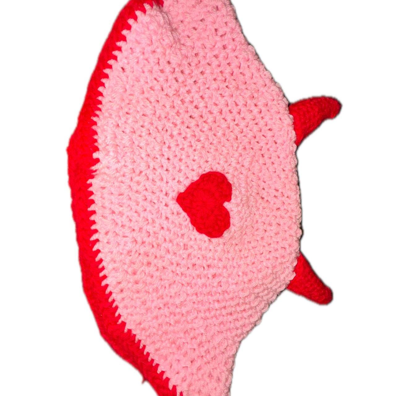 Pink devil ear crochet bucket hat... | Depop