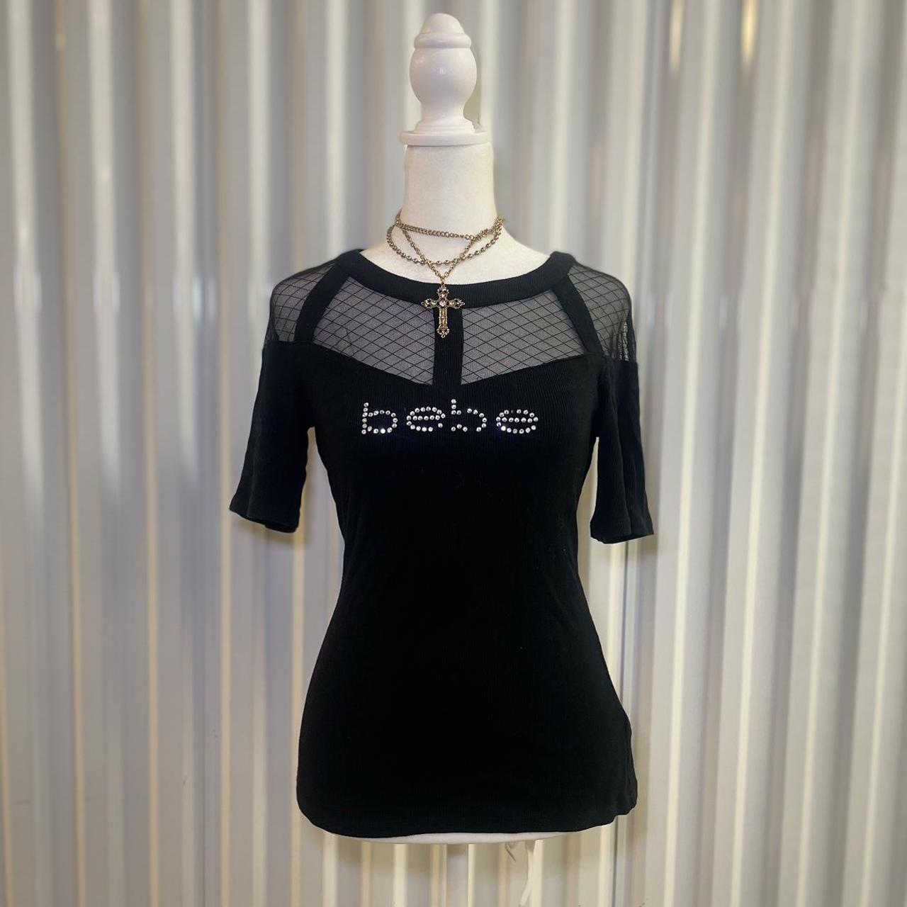 BEBE rhinestone top 🖤💋 super c*nty and mcbling!!!... - Depop