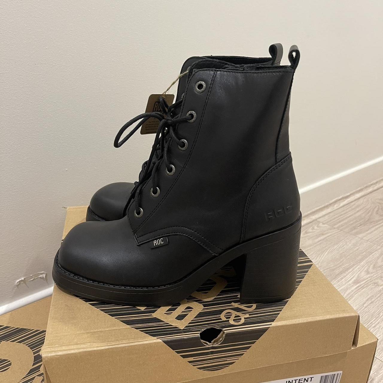 ROC Intent square toe chunky heel black leather... | Depop