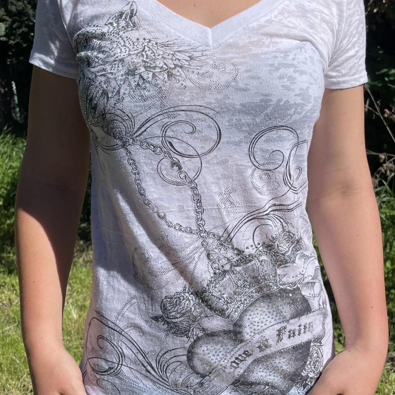 Y2K affliction style ladies t shirt womens... - Depop