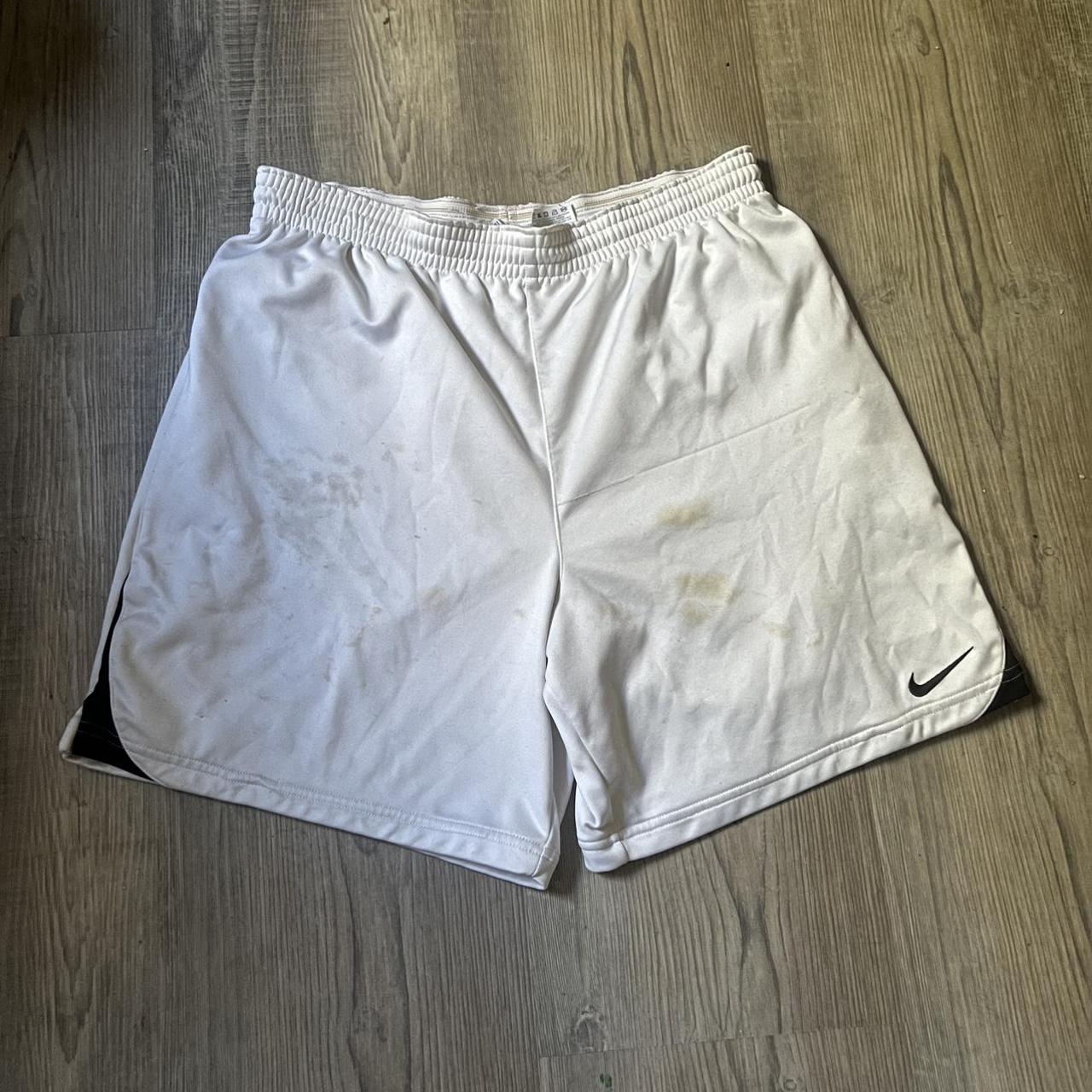 white nike basketball shorts, noticeable stains,... - Depop