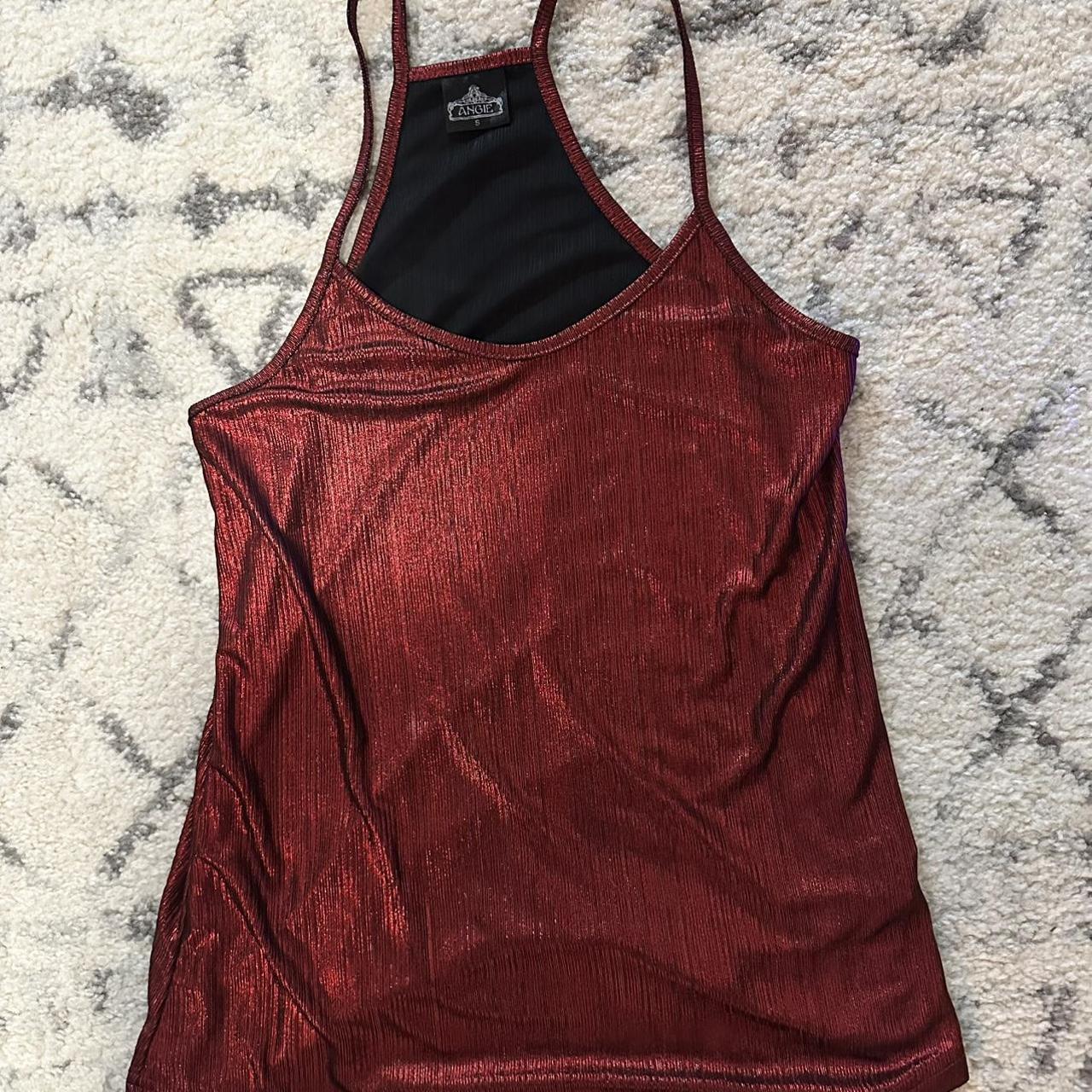 Y2K Angie Metallic red racerback top #y2k #metallic... | Depop