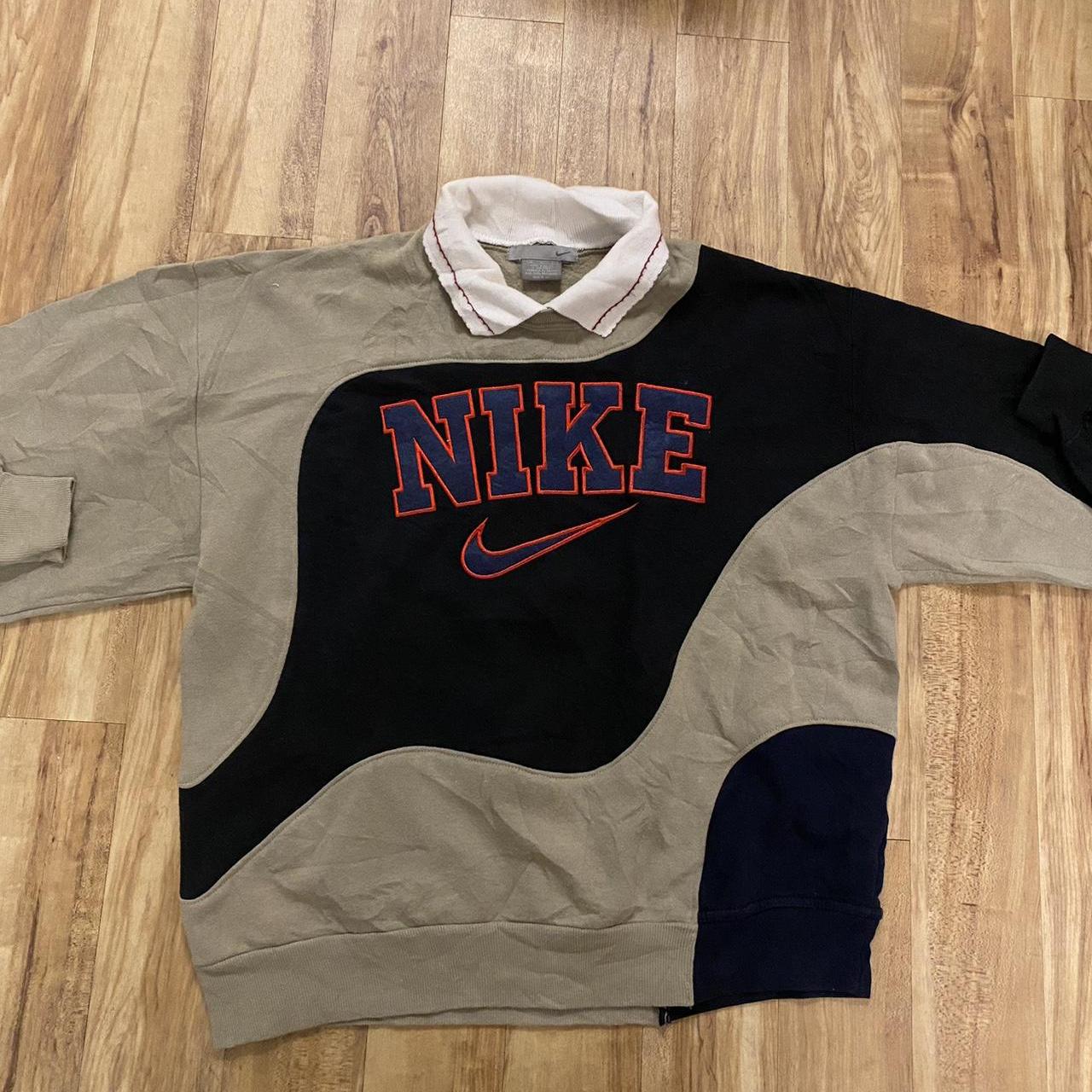 Nike vintage rework sweatshirt jumper black grey medium - Depop