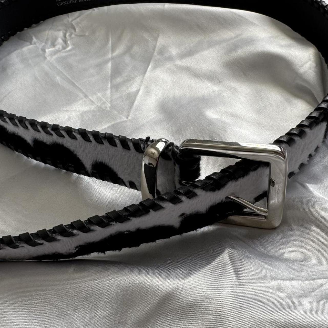 Amazing vintage black and white cow print belt. Says... | Depop