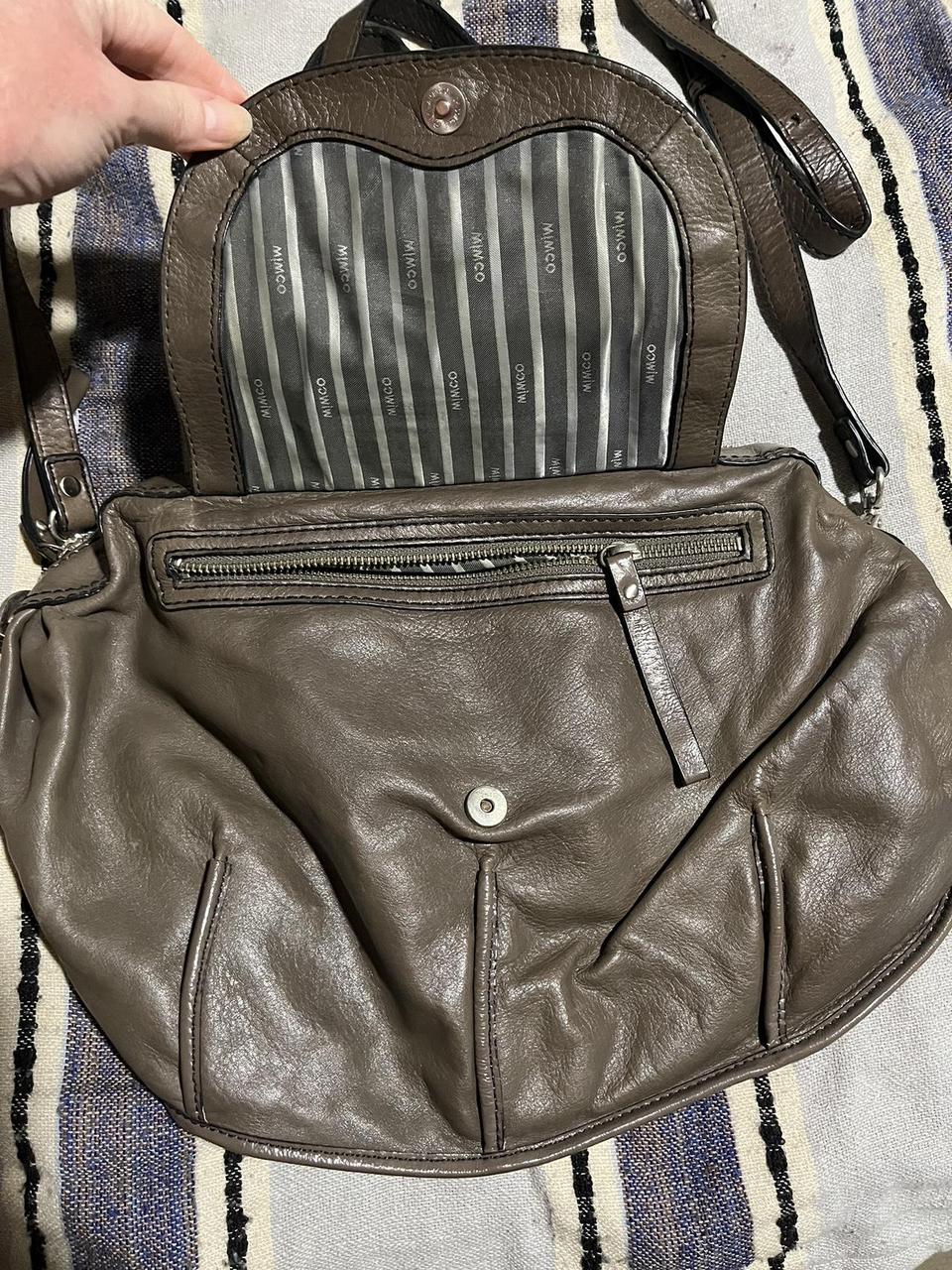 Mimco early 2000s mushroom grey leather handbag - Depop