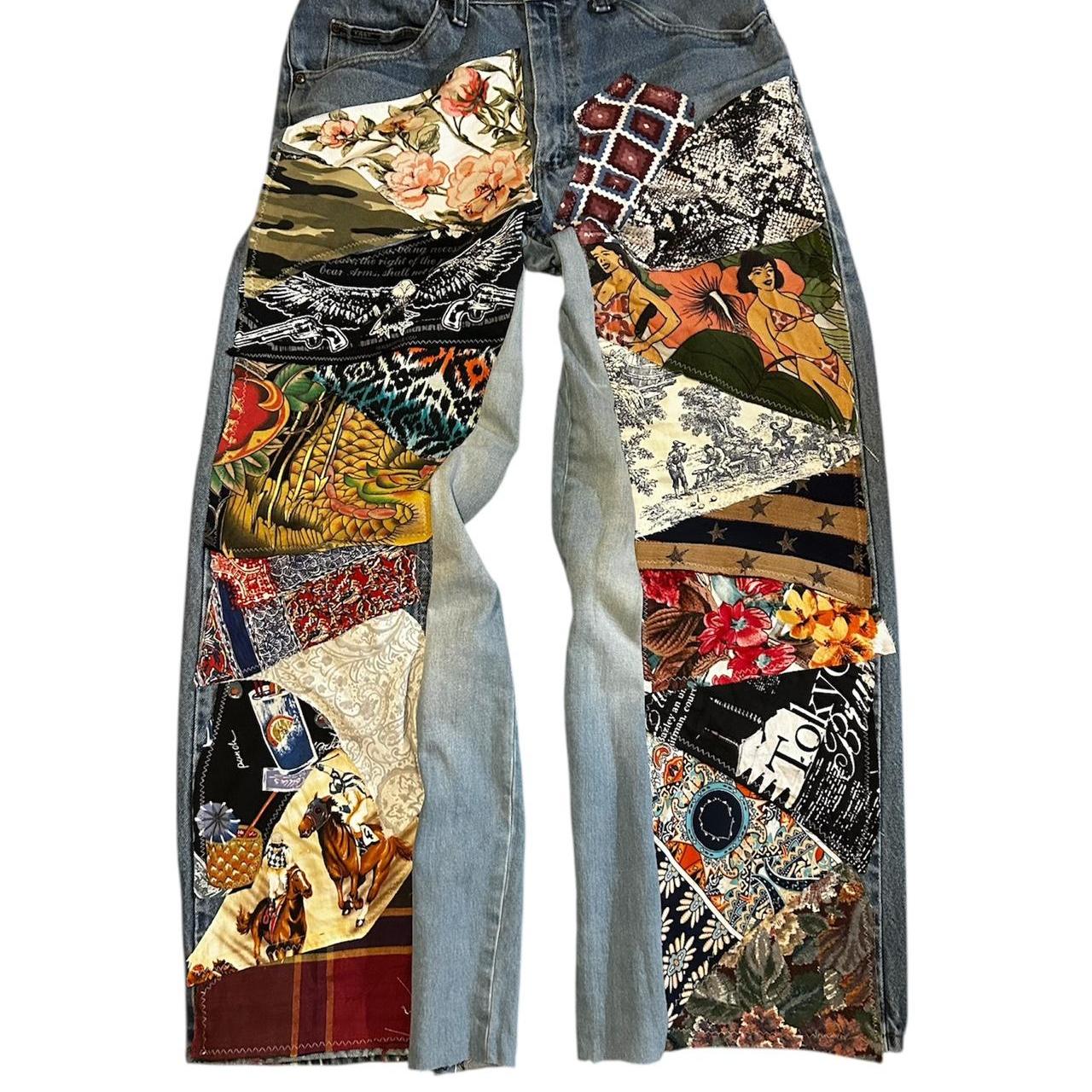 Custom Patchwork denim jeans. Made using upcylced... | Depop