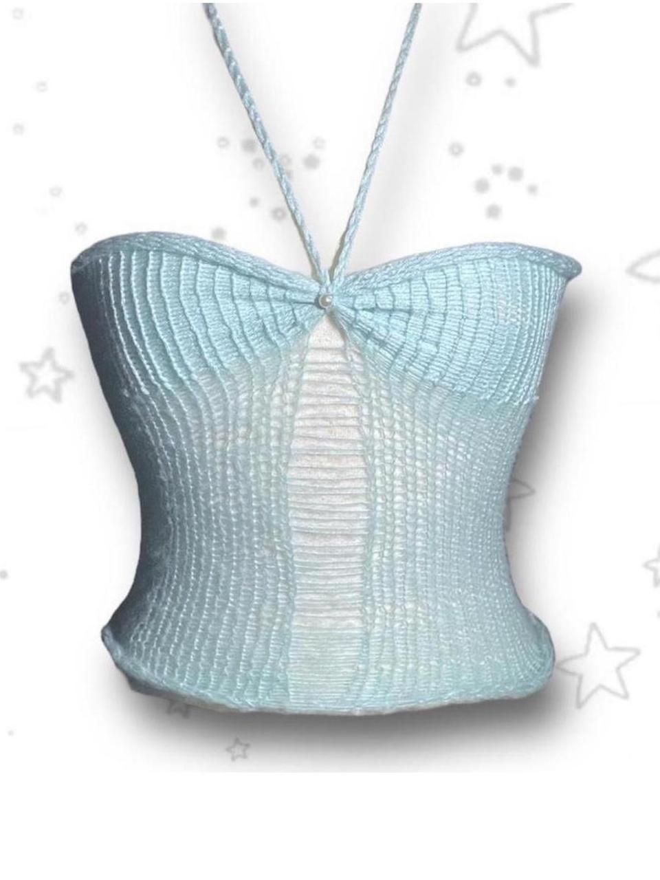 Beautiful Bejeweled Aquamarine Mohair Mermaid top 🧜‍♀️... - Depop