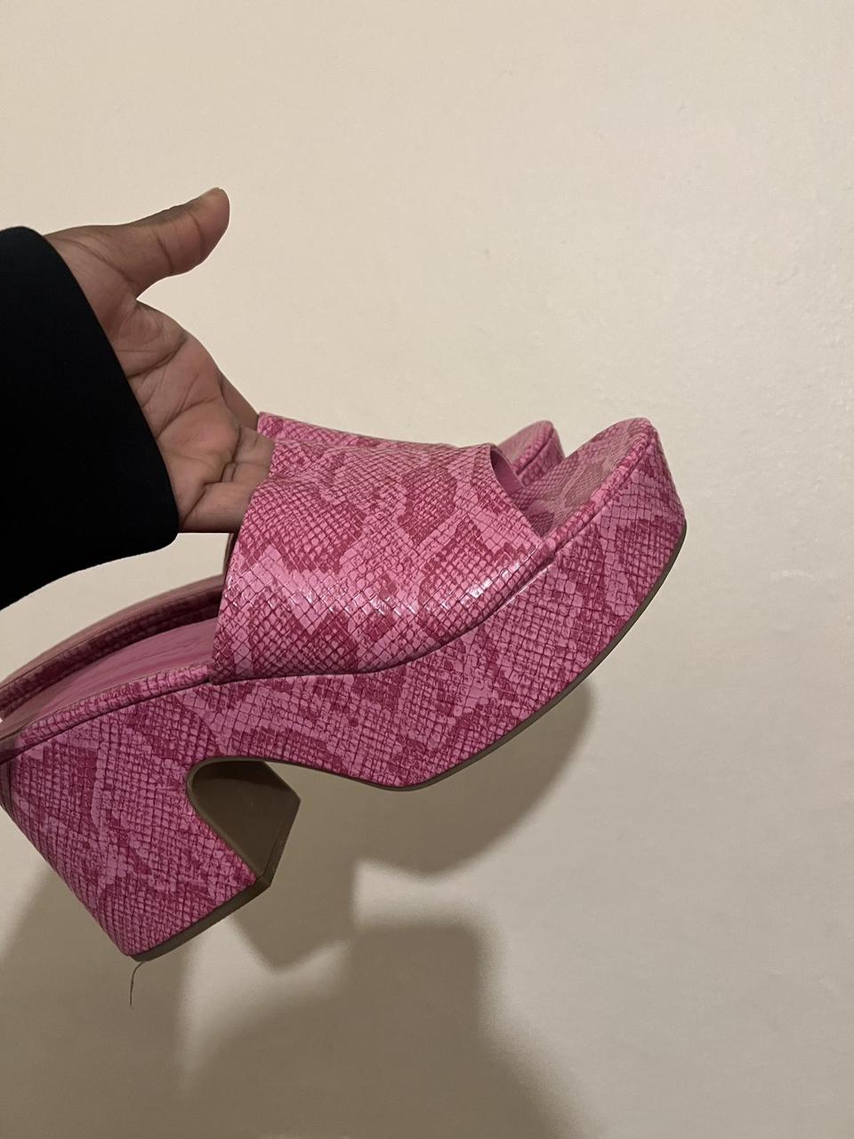 pink croc print block high heels only worn a couple... - Depop
