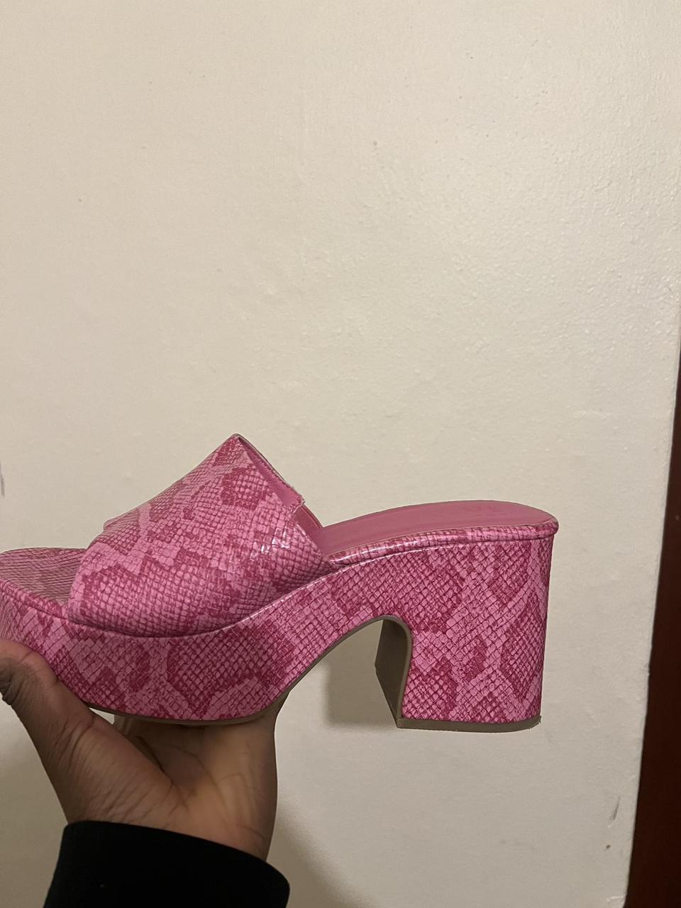 pink croc print block high heels only worn a couple... - Depop