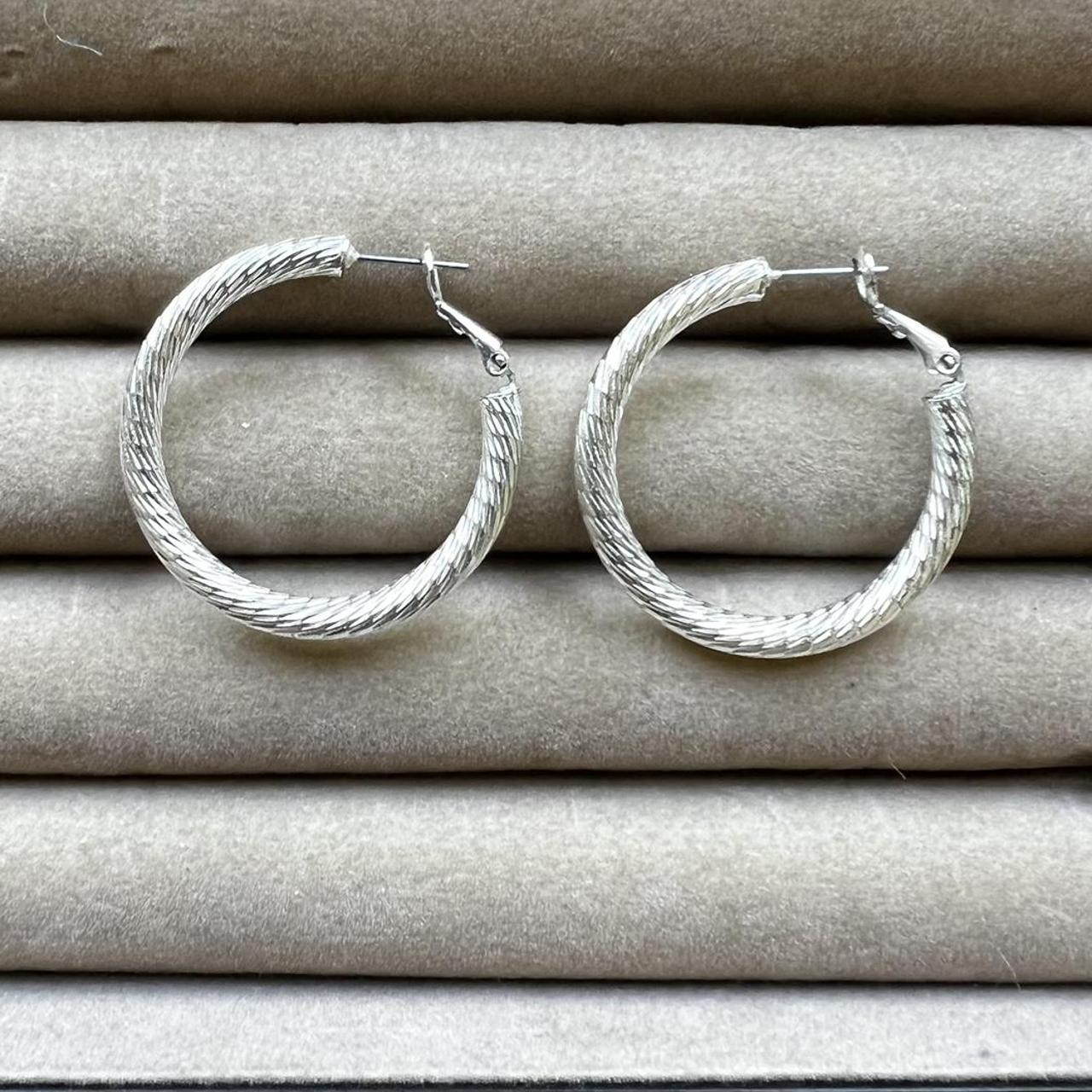 silver woven thread hoop earrings #hoops #earrings - Depop