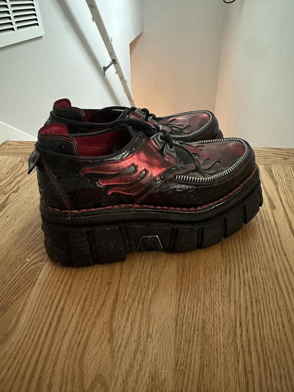 New Rock custom platform red flame shoes Perfect... - Depop